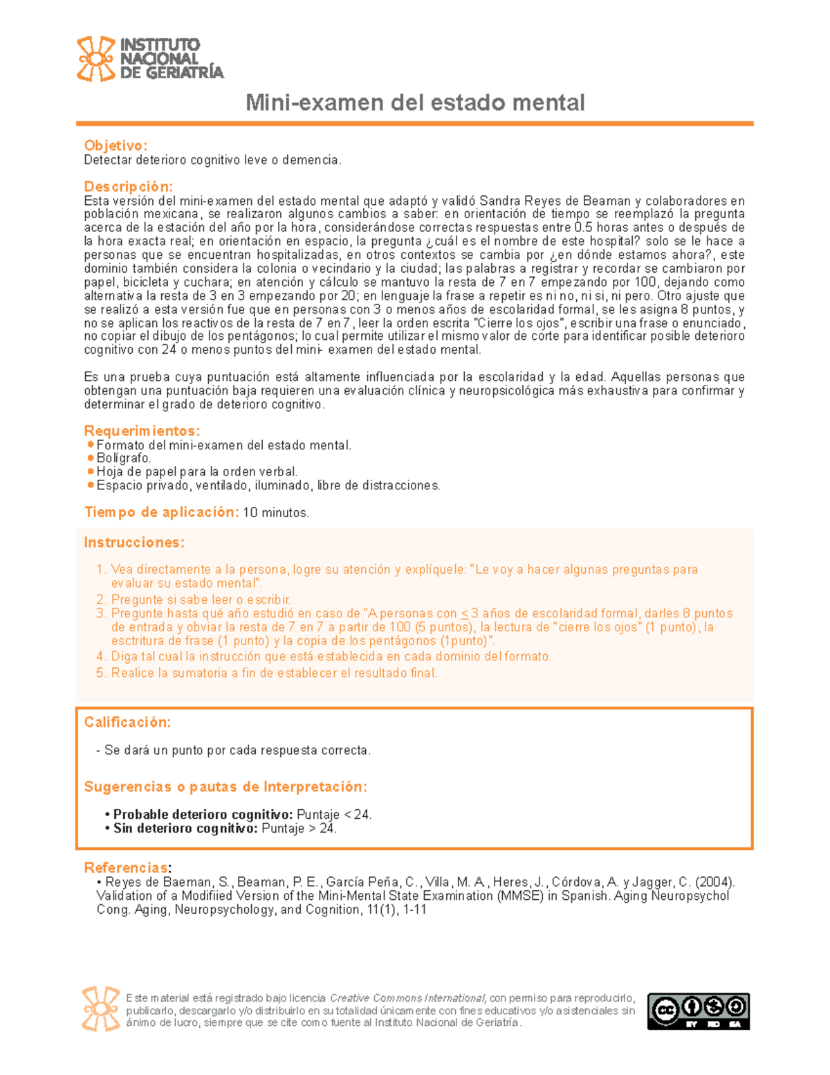 19 Mini Mental - Objetivo: Detectar deterioro cognitivo leve o demencia ...