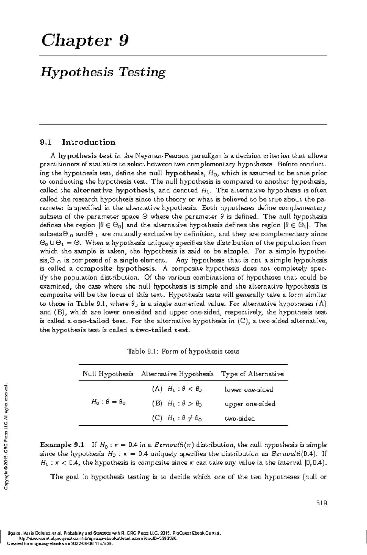 TEMA 9 - tema 9 - Chapter 9 Hypothesis Testing 9 Introduction A ...