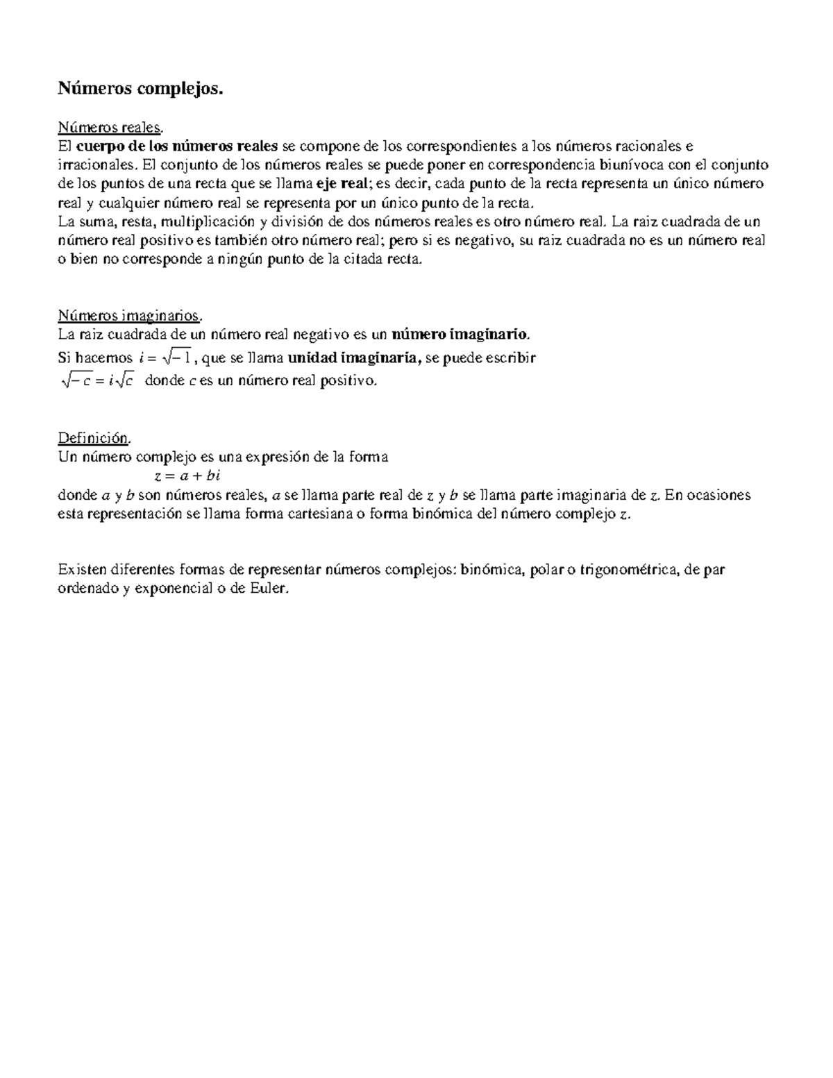 Numeros Complejos - zxczx - Números complejos. Números reales. El ...