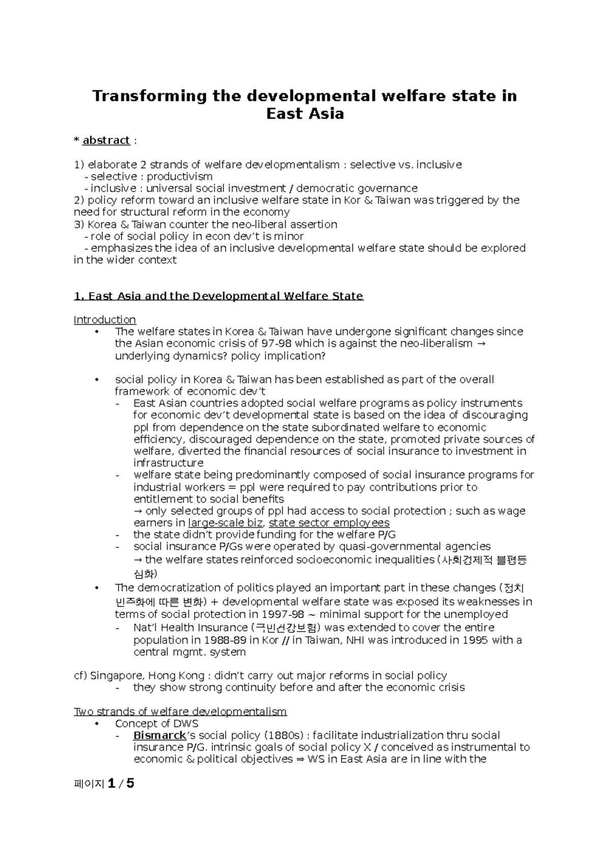 Transforming the Developmental Welfare State in East Asia - H ...