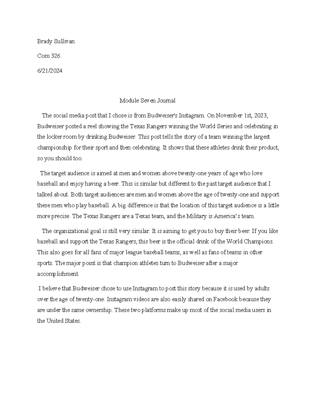 Module seven journal - Brady Sullivan Com 326 6/21/ Module Seven ...