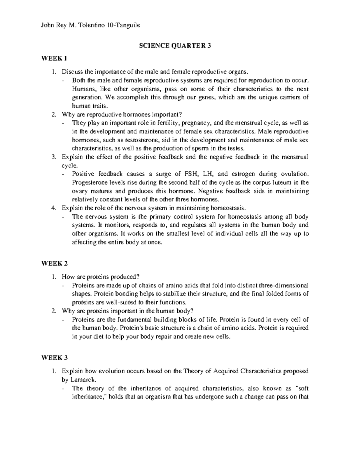 Grade 10 Science Answers VQ AND Summative - John Rey M. Tolentino 10 ...