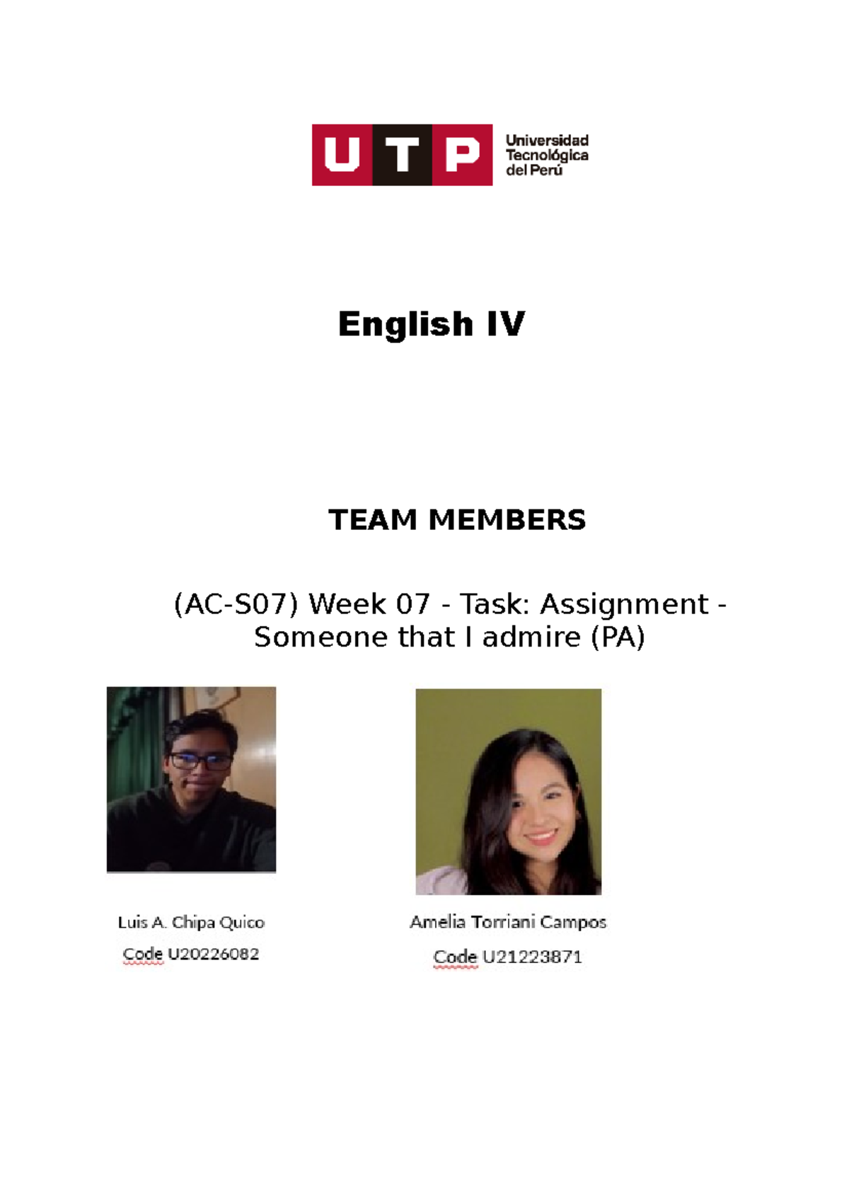 Semana 7 - Inglés - English IV (AC-S07) Week 07 - Task: Assignment ...