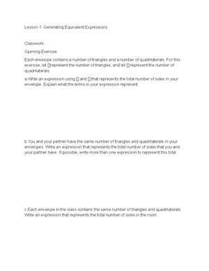 Lesson 2 Generating Equivalent Expressions - Lesson 2: Generating ...