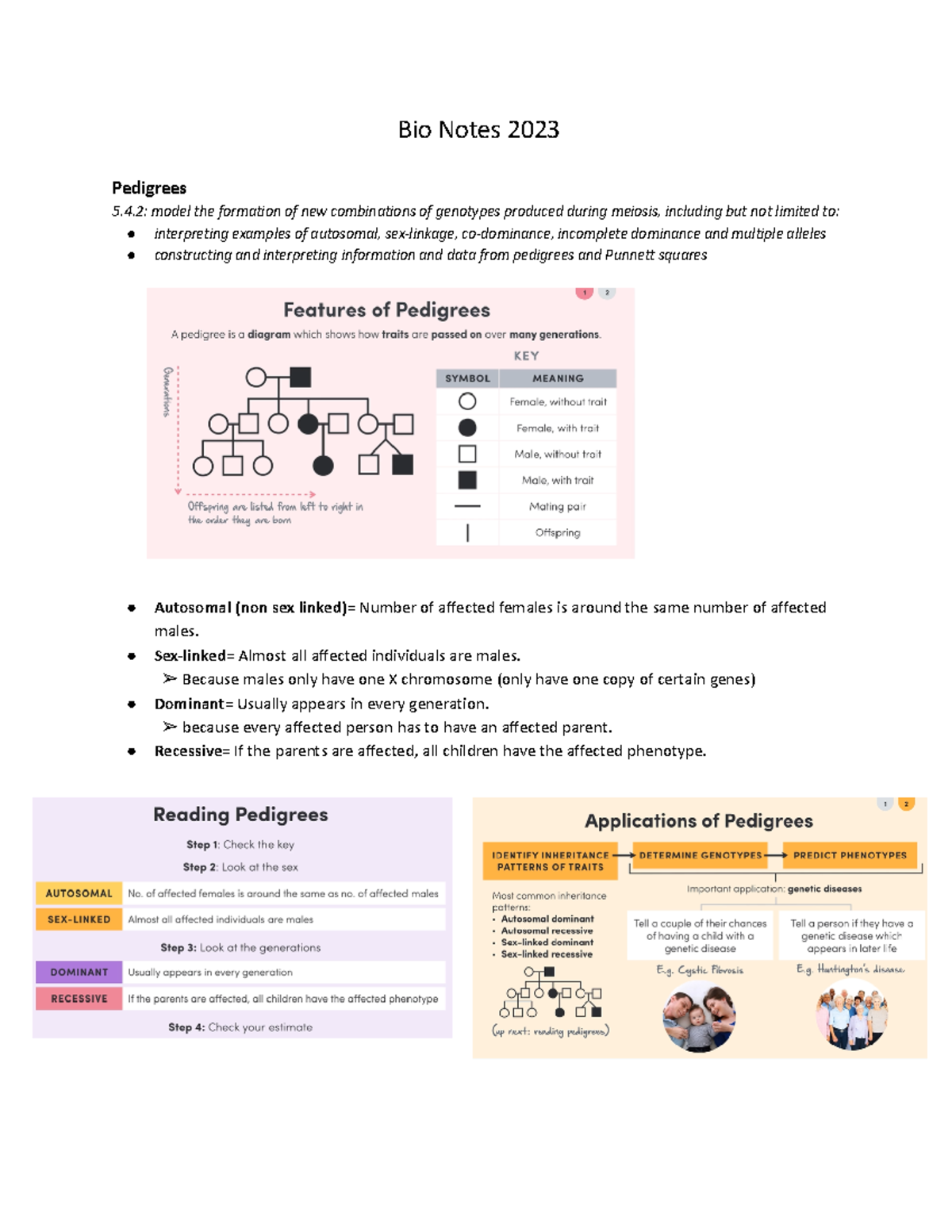 Bio Notes 2023 - Bio Notes 2023 Pedigrees 5.4: model the formation of ...