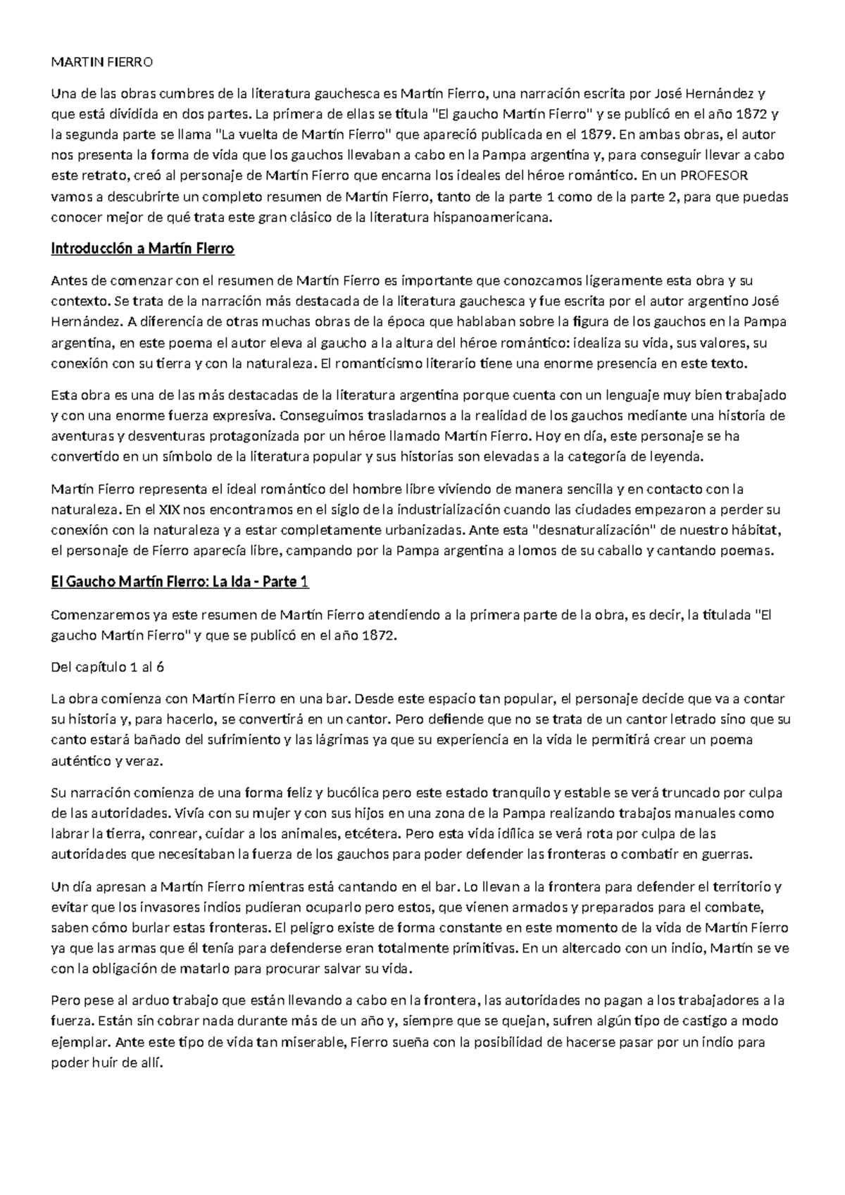 Analisis Martin Fierro - MARTIN FIERRO Una de las obras cumbres de la literatura gauchesca es ...