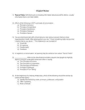 Copy of SLWK 230 Final Exam - SLWK 230: Communication in the Helping ...
