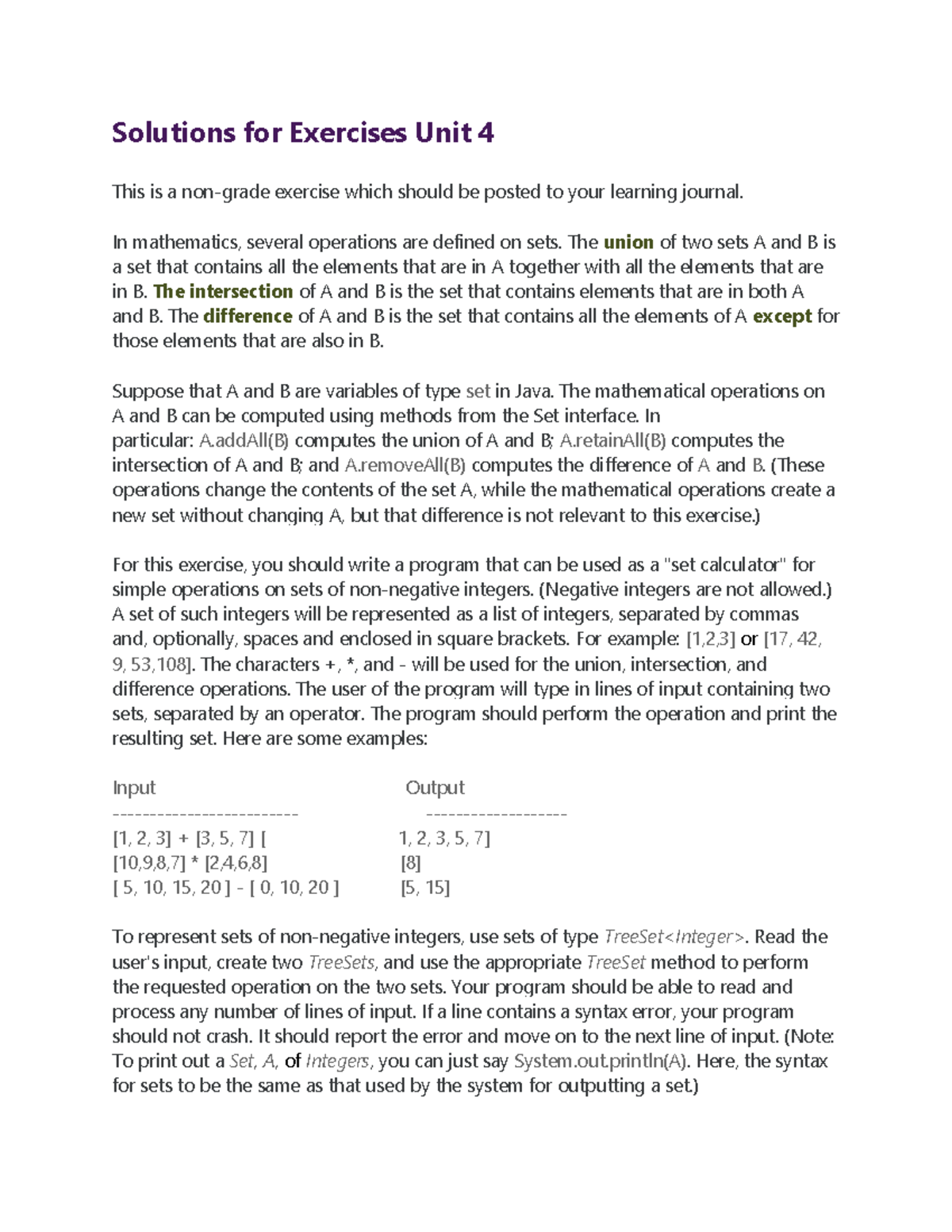 CS 1103 - Exercises Unit 4 - Solutions for Exercises Unit 4 This is a non-grade exercise which ...