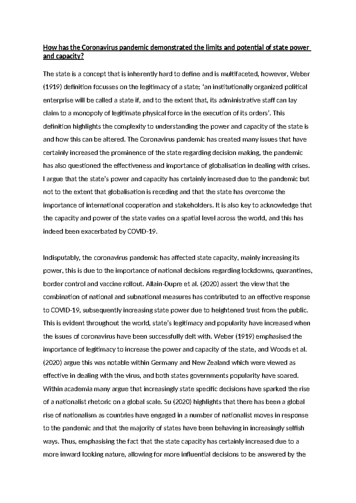 Politics and IR 1A - State and Covid - How has the Coronavirus pandemic ...