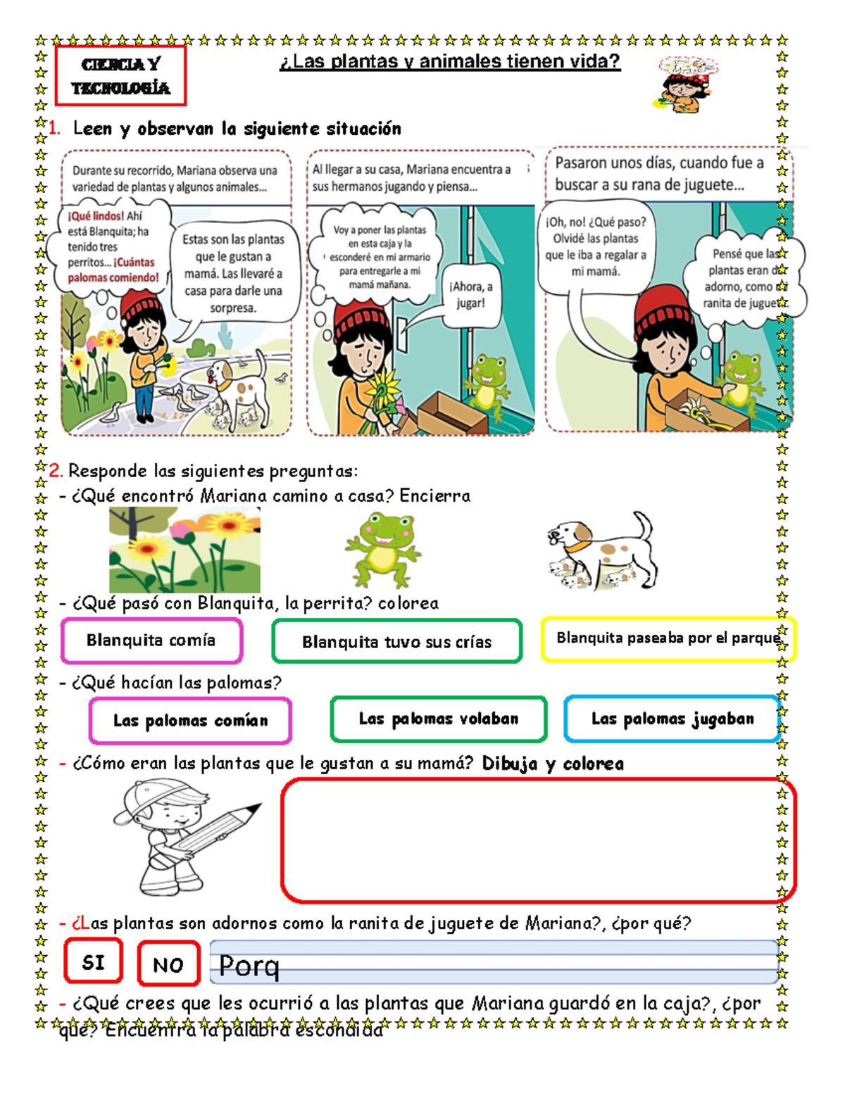 Ficha Cy T 5 de agosto las plantas y animales tienen vida - ¿Las ...