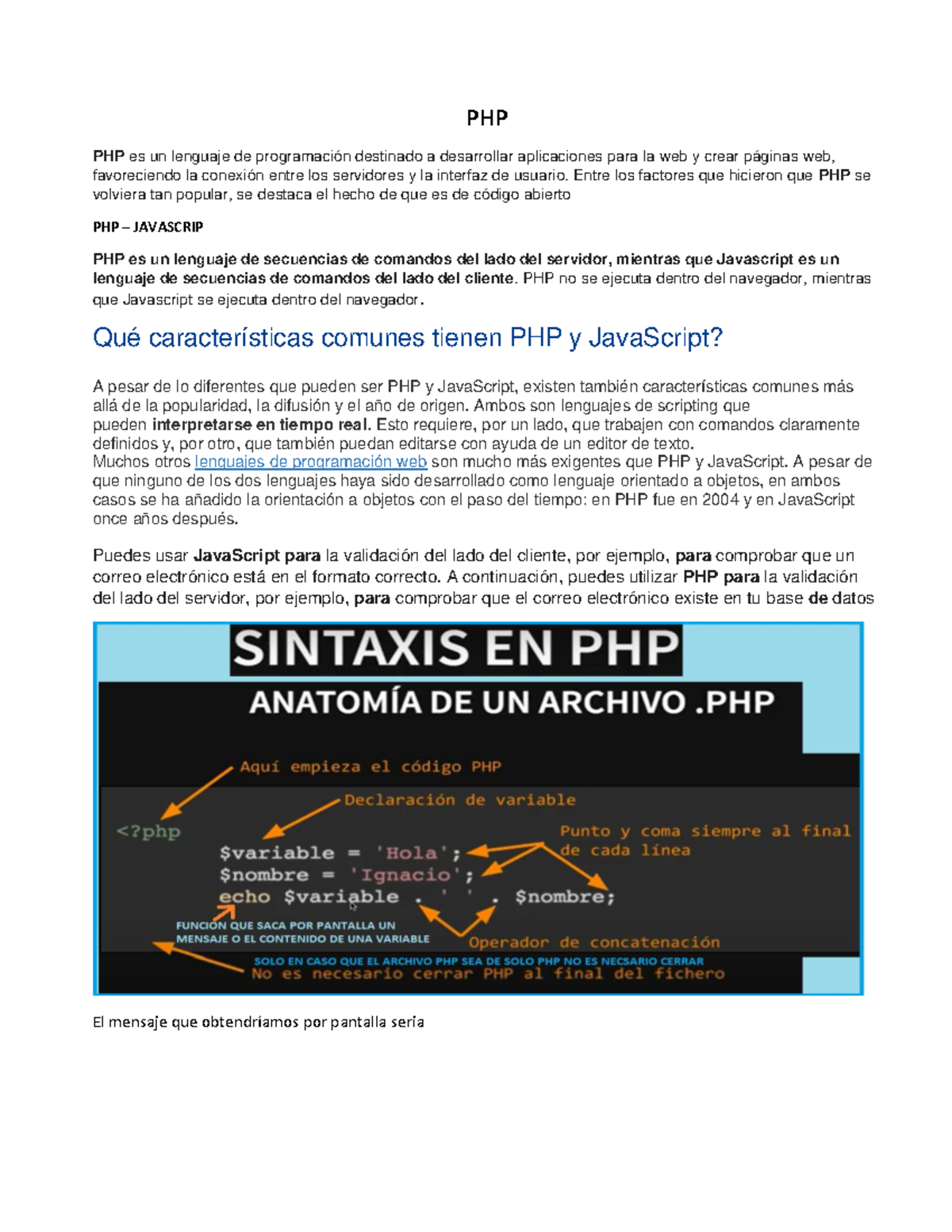 Conceptos PHP Y Primer Programa - PHP PHP es un lenguaje de programación destinado a desarrollar ...