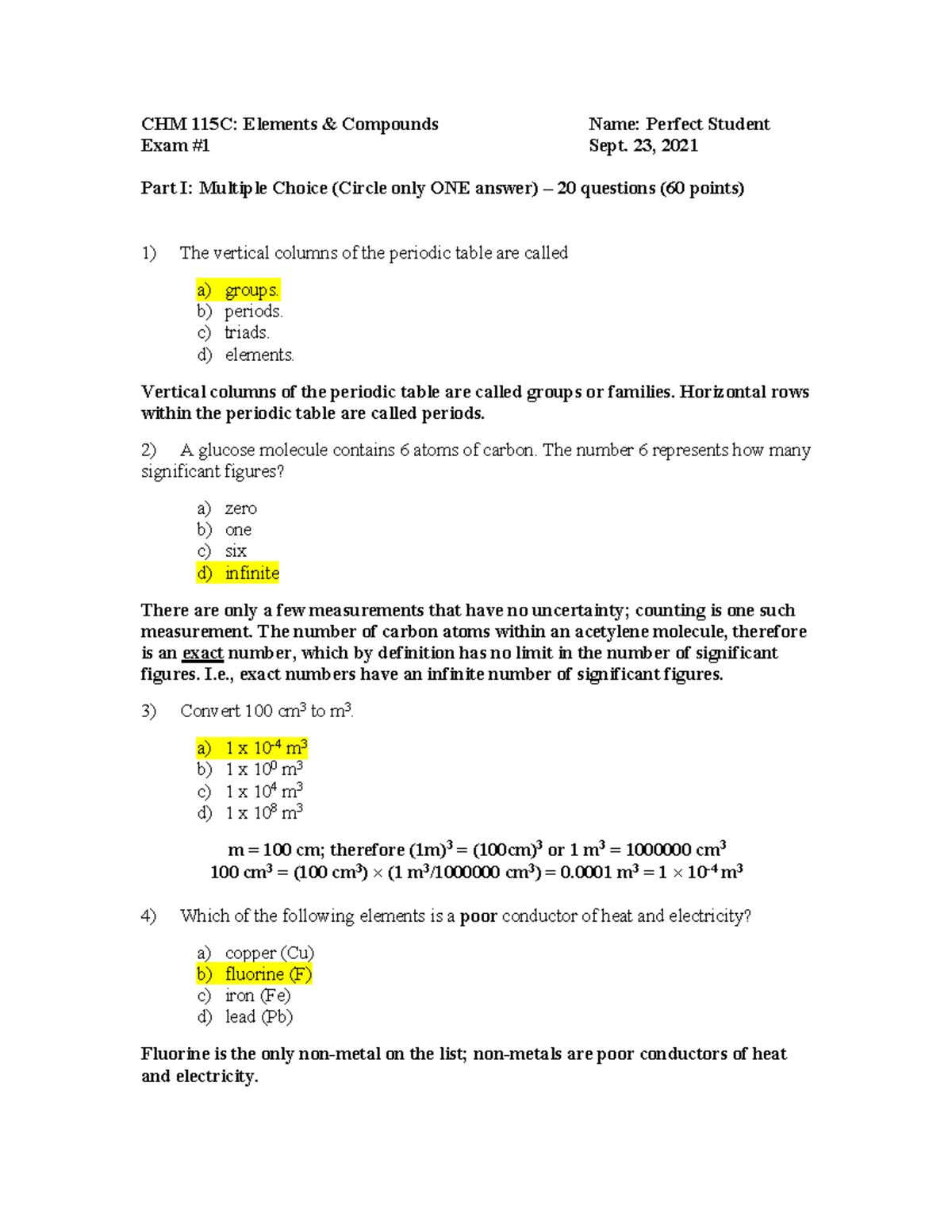 Practice Exam 1 S24 Answer Key - CHM 115C: Elements & Compounds Name ...