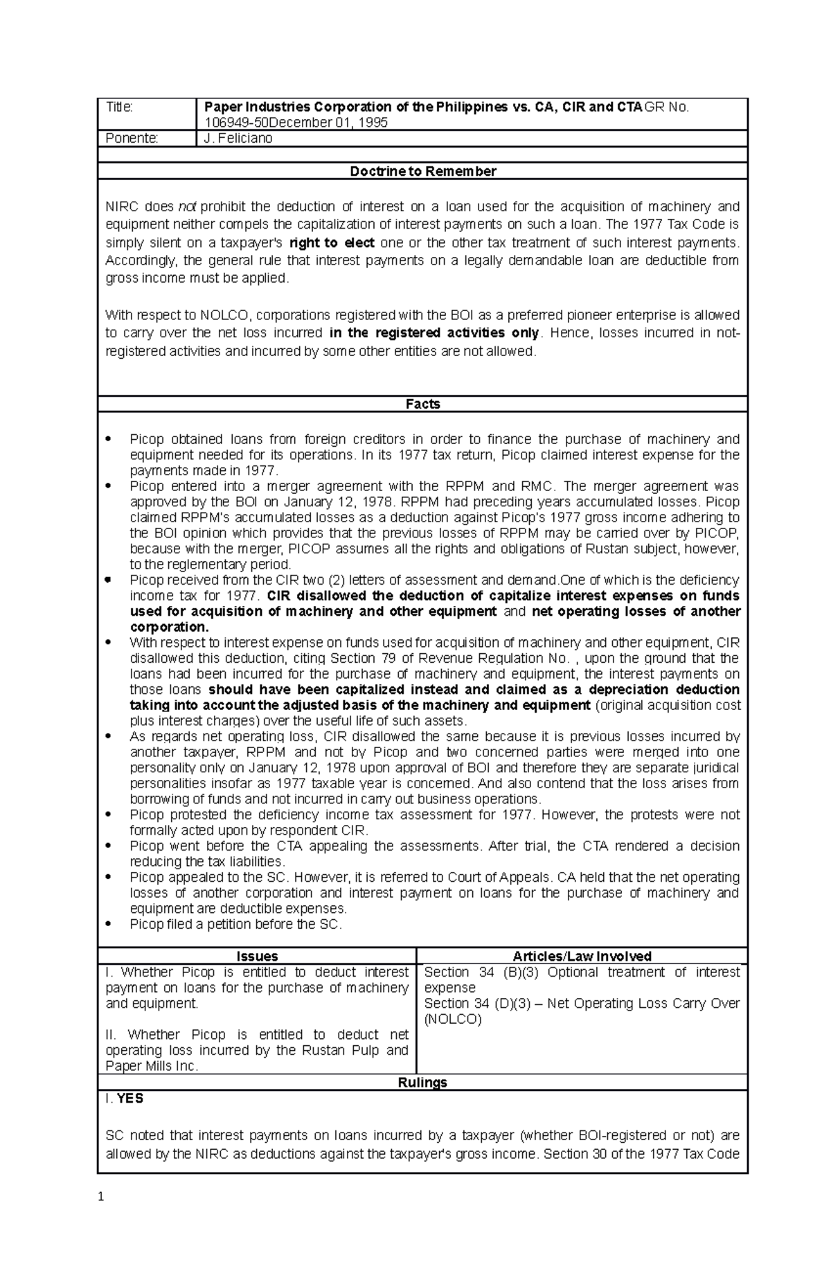 Paper Industries .. ( Picop) vs. CA - Title: Paper Industries ...
