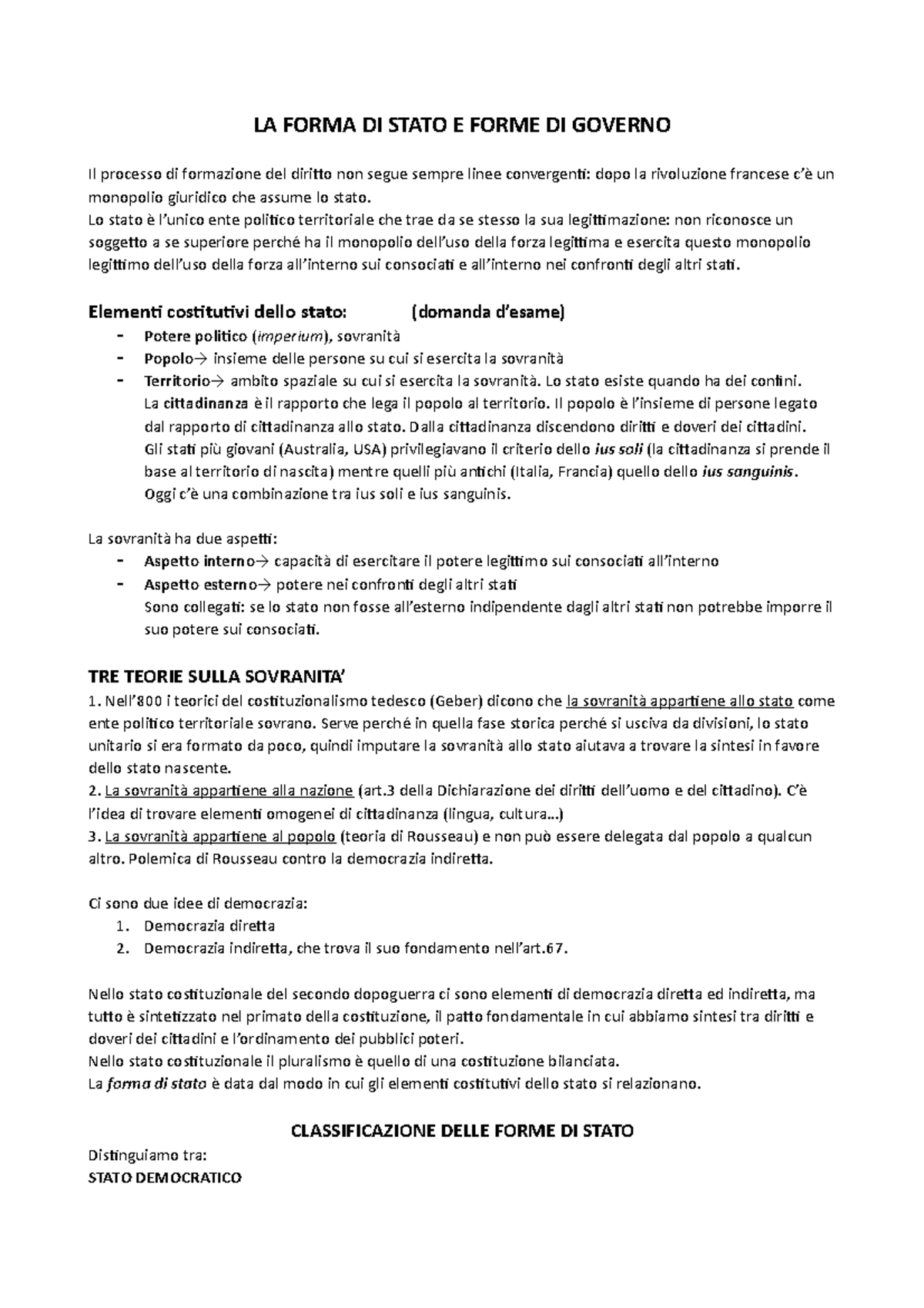 3. Forme DI Stato E Forme DI Governo - LA FORMA DI STATO E FORME DI ...