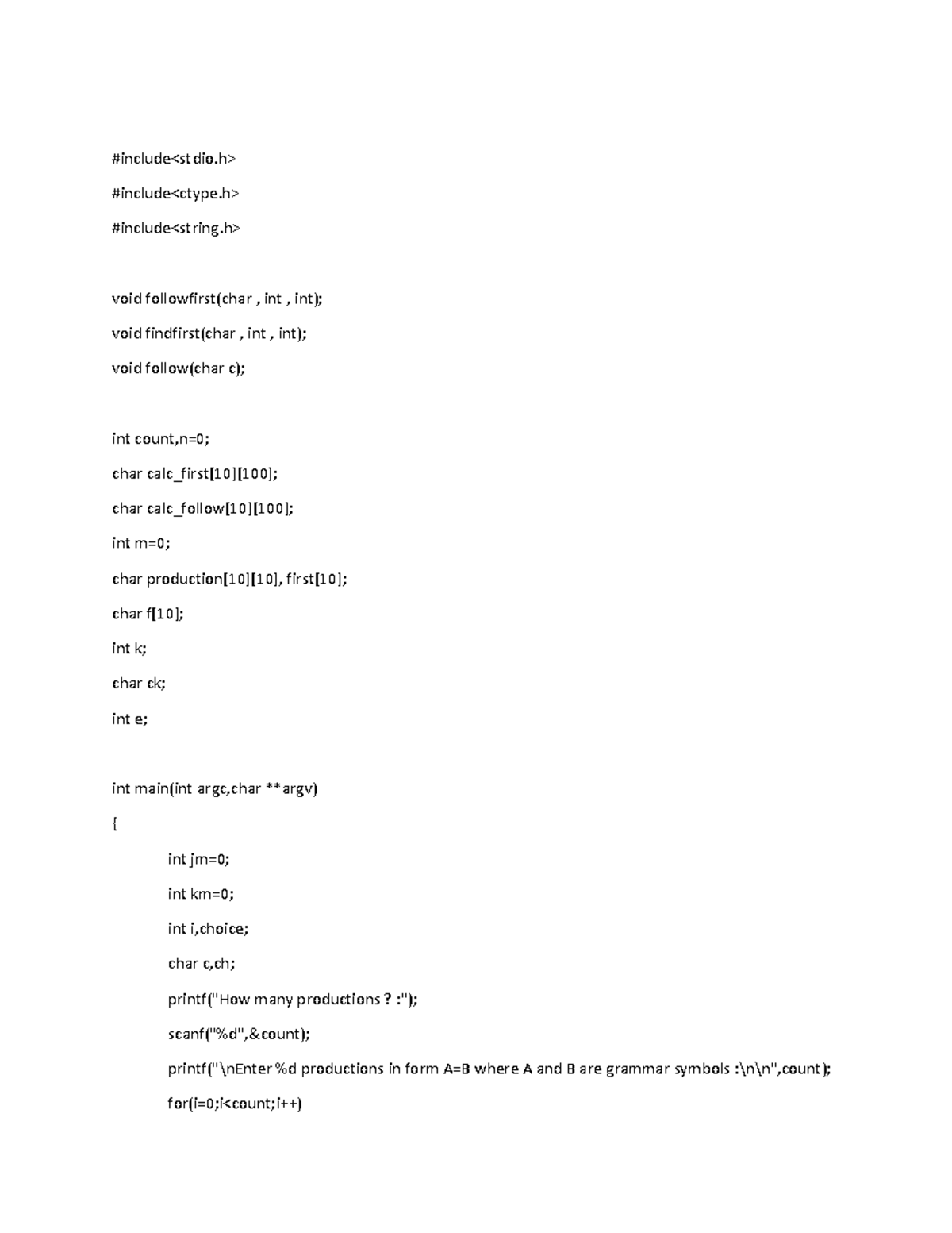 Automata - #include #include #include void followfirst(char , int , int); void findfirst(char ...