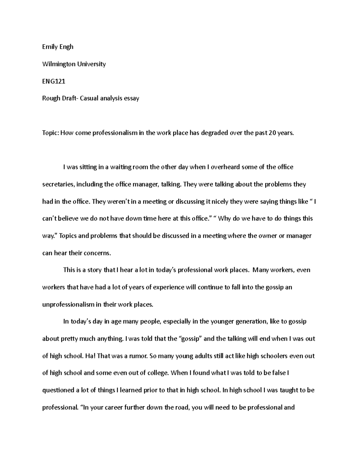 Casual analysis - Grade: A - Emily Engh Wilmington University ENG Rough ...