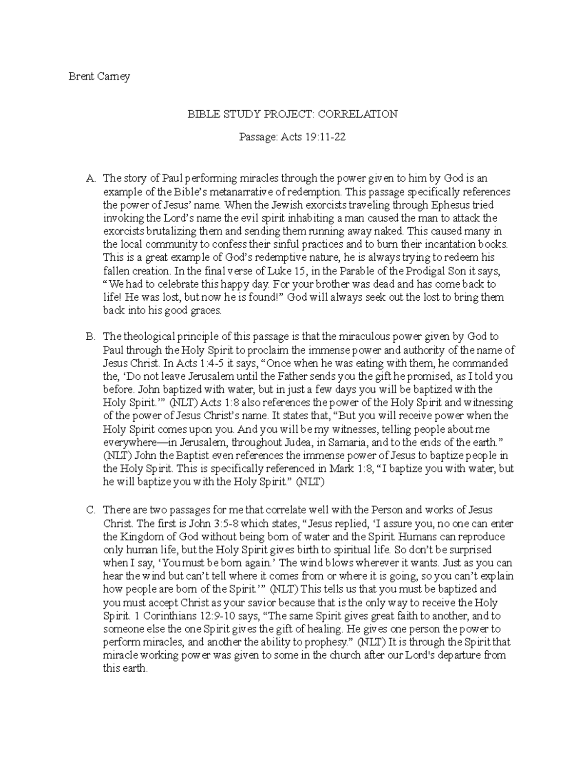 Bible Study Project - Correlation - Brent Carney BIBLE STUDY PROJECT ...