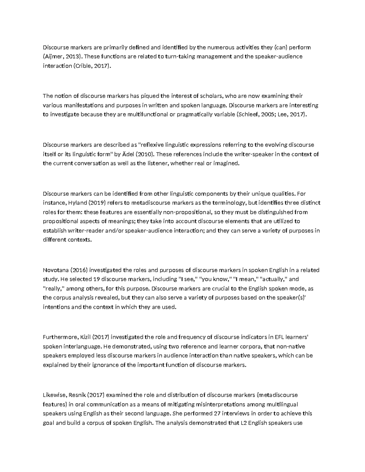 RRL - Research - Discourse markers are primarily defined and identified ...