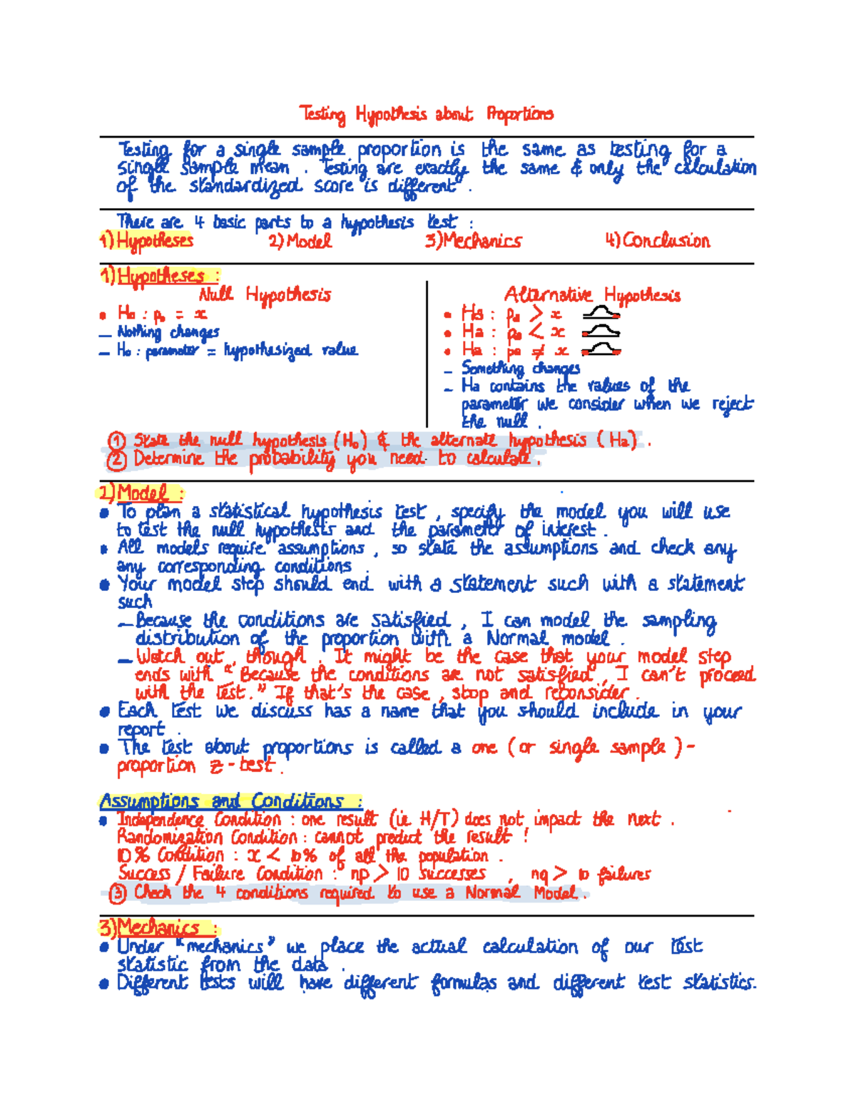 Testing Hypothesis About Proportions Cheat Sheet - Testing ...