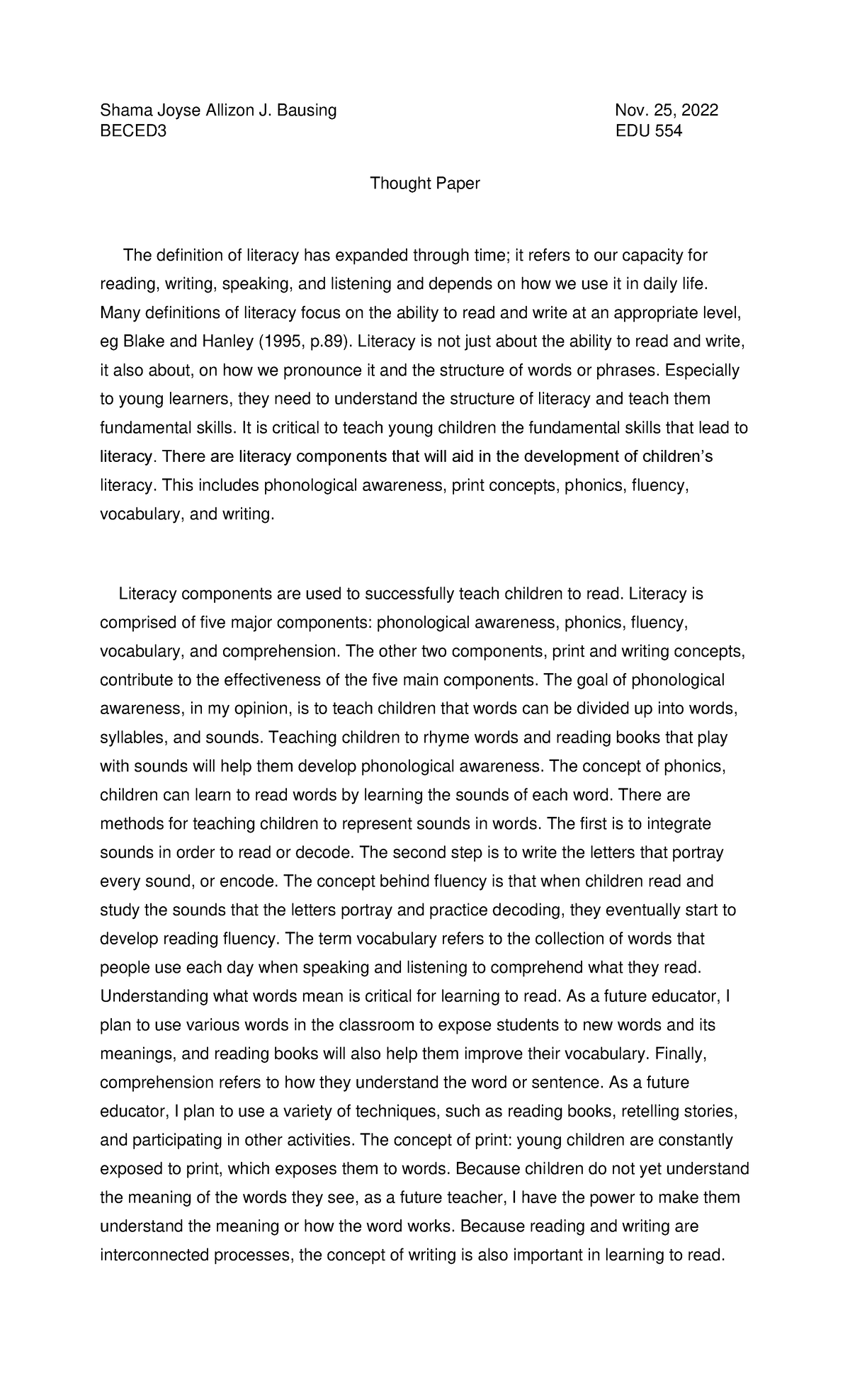 Thought Paper. Bausing - Shama Joyse Allizon J. Bausing Nov. 25, 2022 ...