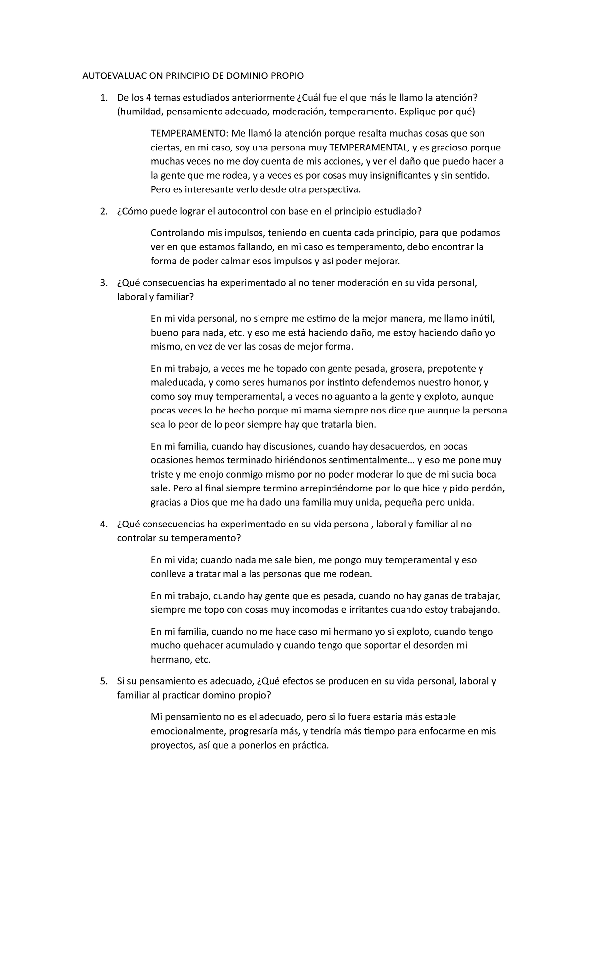 Autoevaluacion Principio DE Dominio Propio RUELTO JAJA KE CRAIZY NO SE ...