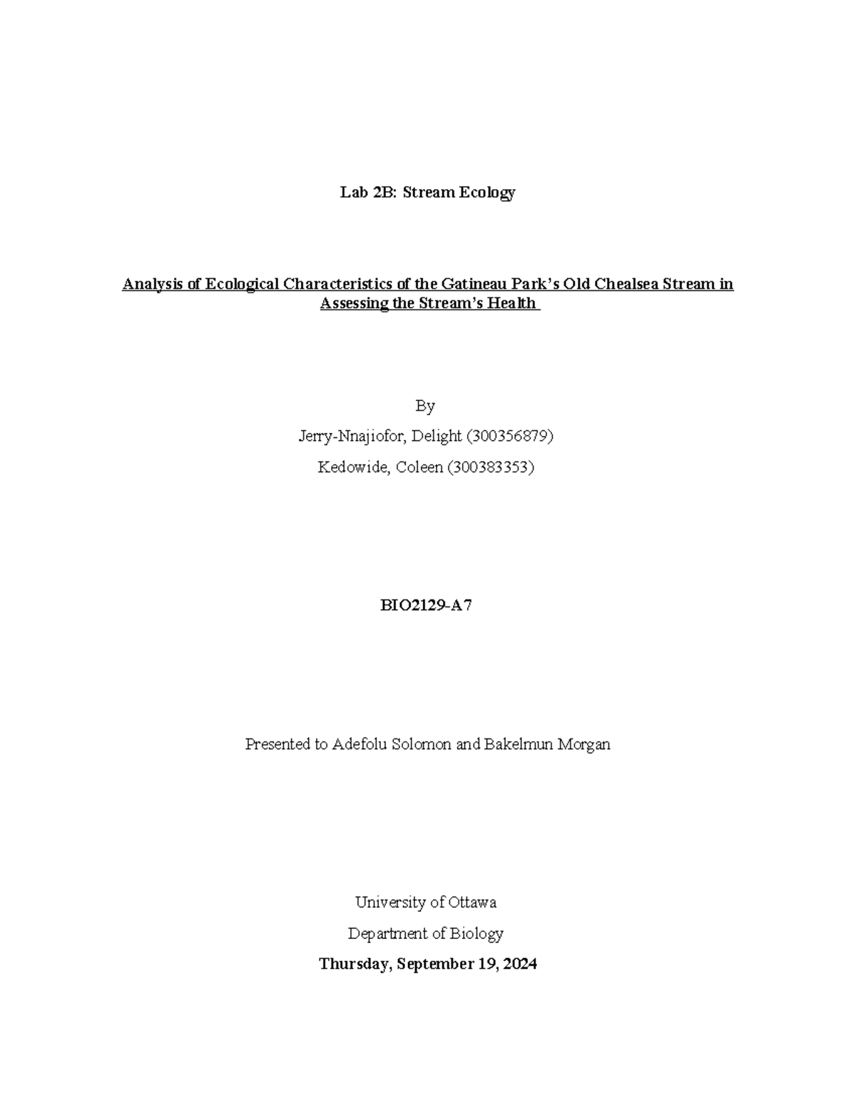 Lab 2-A7-Jerry-Nnajiofor and Kedowide - Lab 2B: Stream Ecology Analysis ...