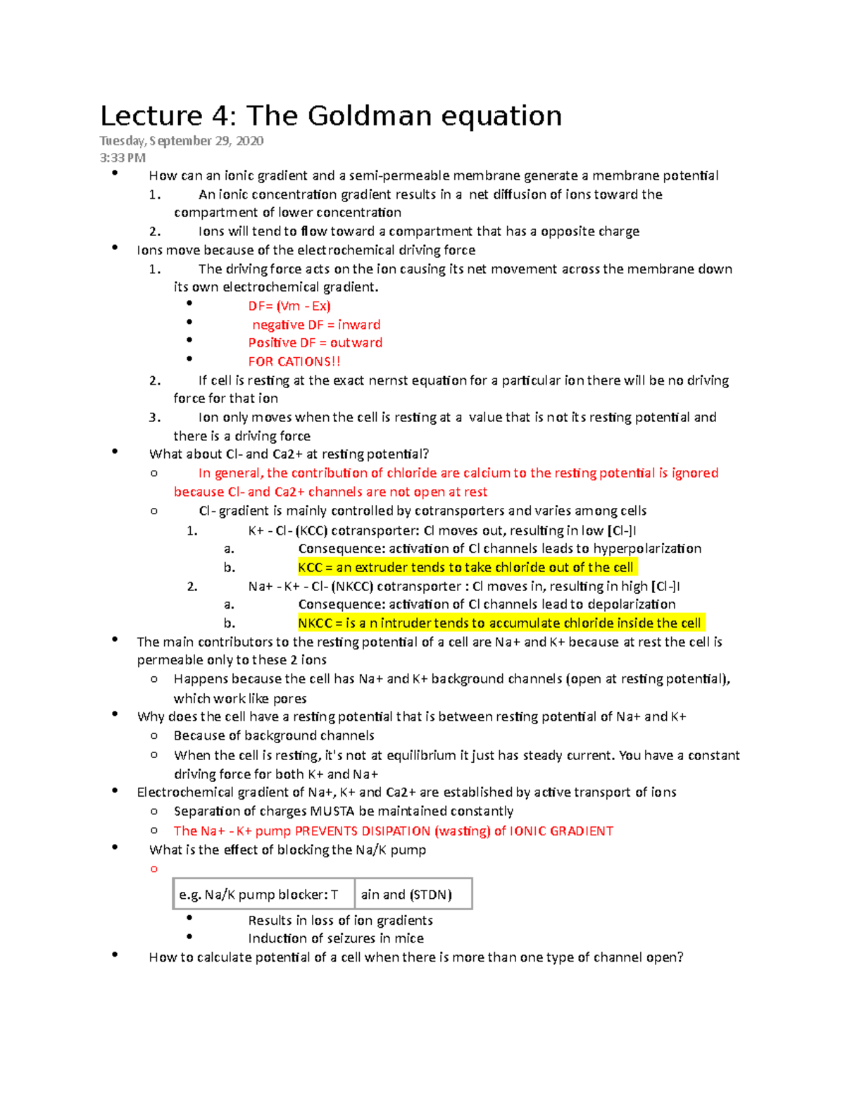 Lecture 4 The Goldman equation definition and use - NEURO 301 - U of S ...