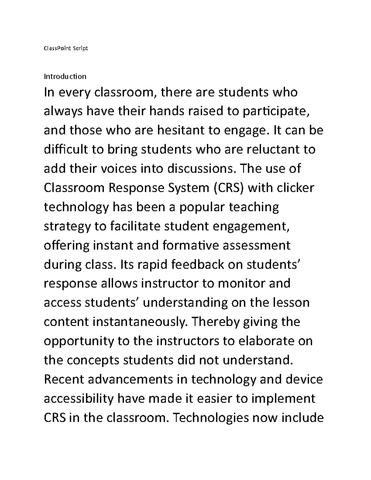 Class Point Script - ClassPoint Script Introduction In every classroom ...