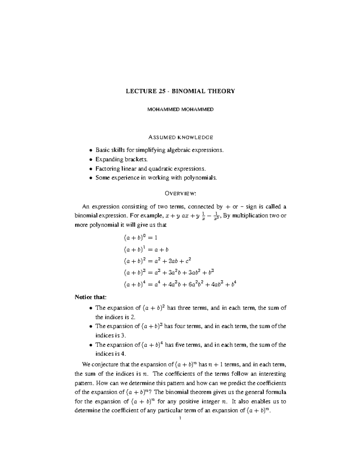 UNDERSTANDING THE BINOMIAL THEORY BETTER THAN EVER - LECTURE 25 - BINOMIAL THEORY MOHAMMED ...