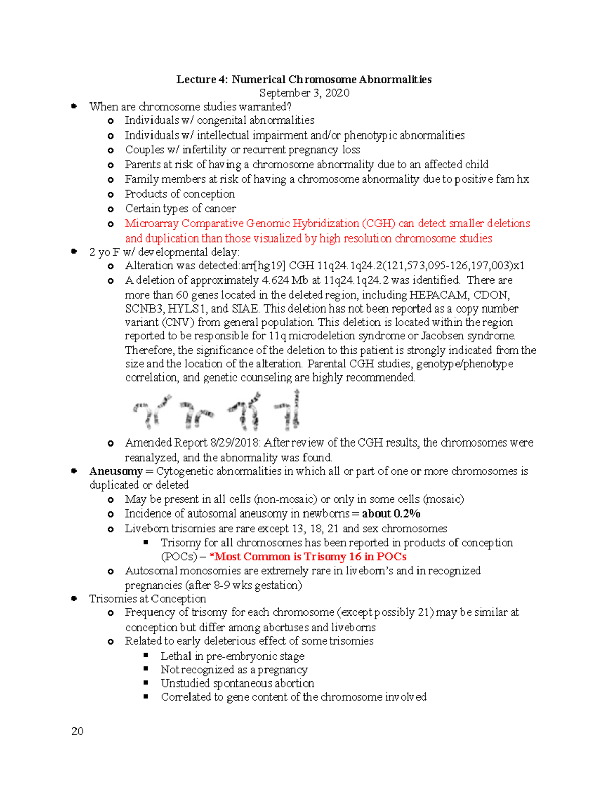 Lec 4 Num Chromo Abnormalities - Lecture 4: Numerical Chromosome Abnormalities September 3, 2020 ...