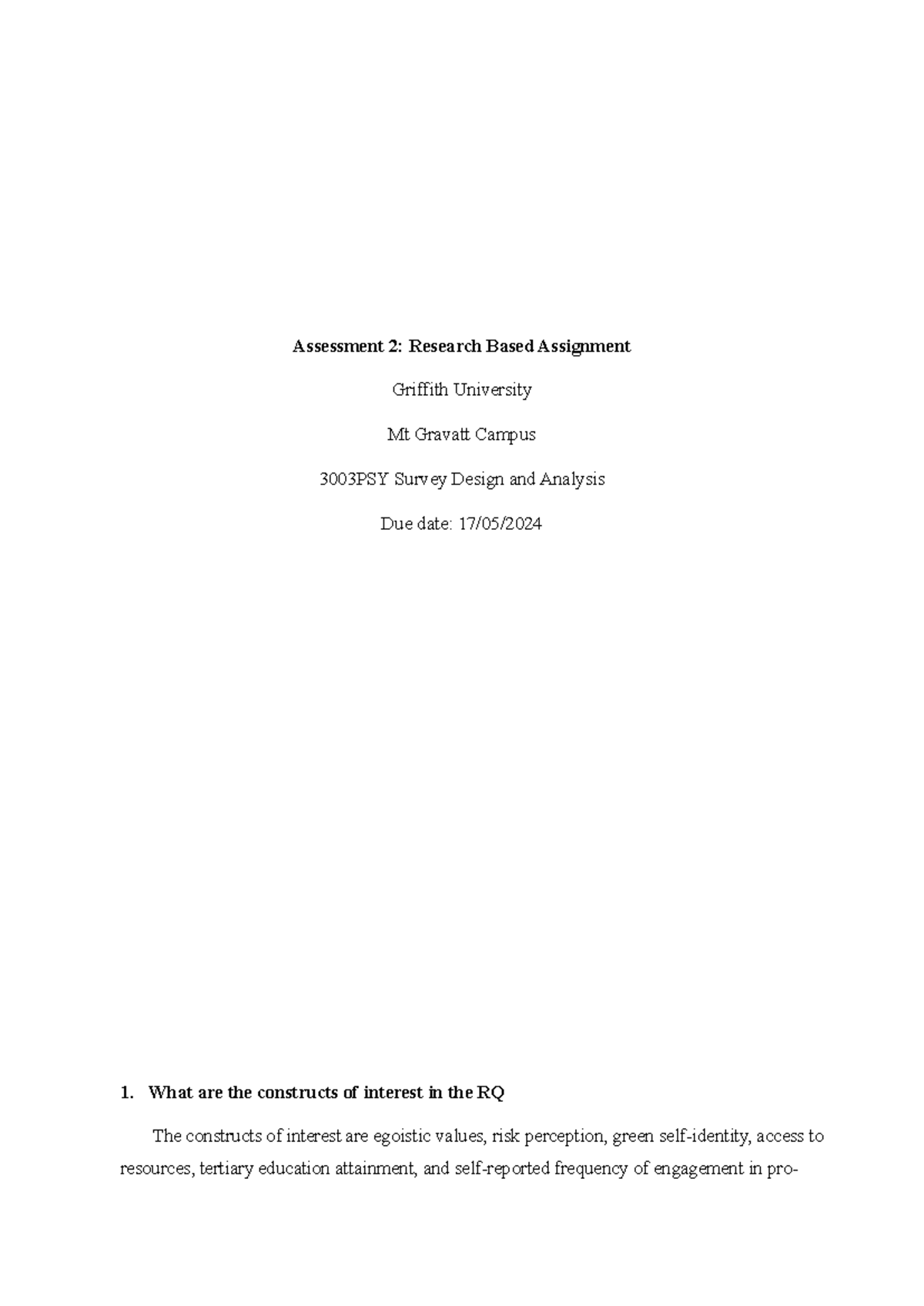 3003PSY 2024 - Assignment - Assessment 2: Research Based Assignment ...