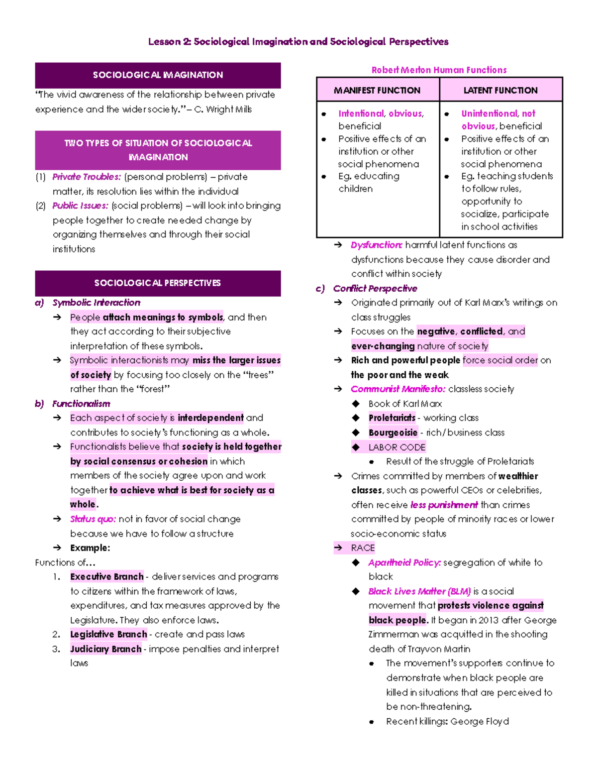 UCSP Q1 Lesson 2 - Lesson 2: Sociological Imagination and Sociological ...
