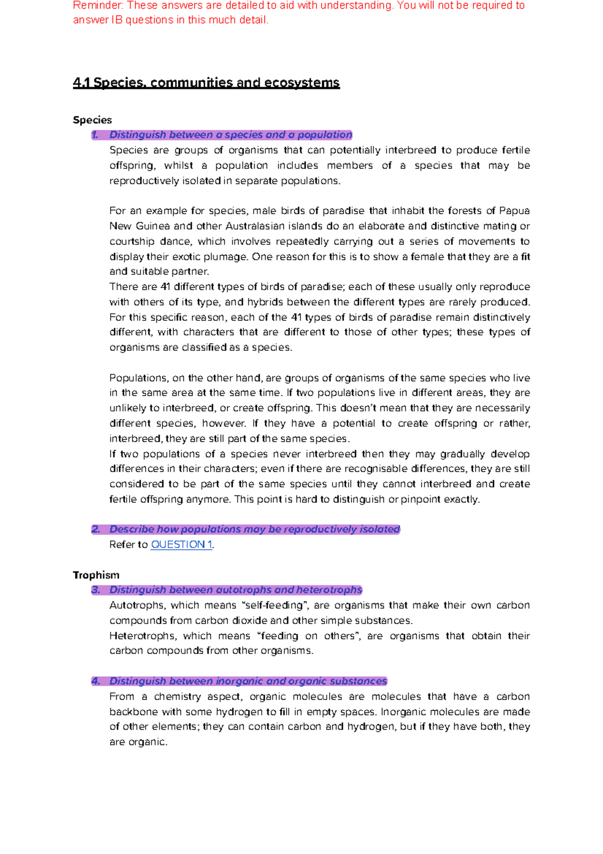 4. Ecology - answer IB questions in this much detail. 4 Species ...