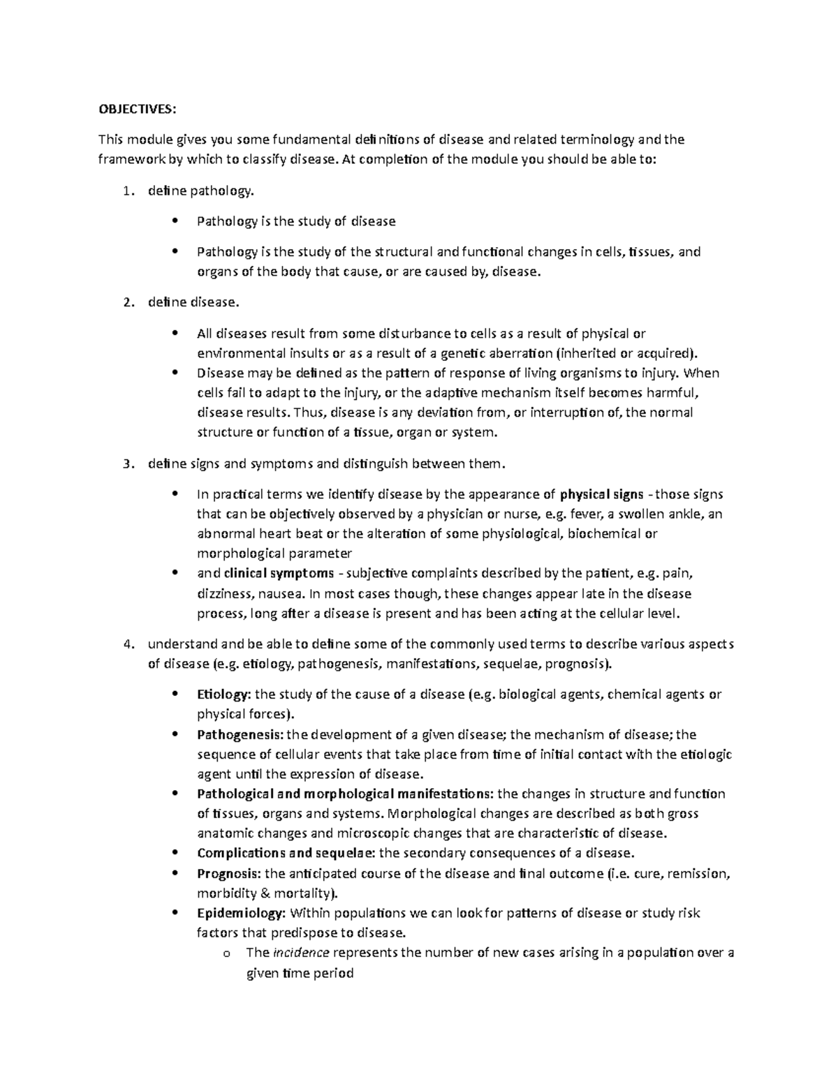 Pathology Module 1 - OBJECTIVES: This module gives you some fundamental ...