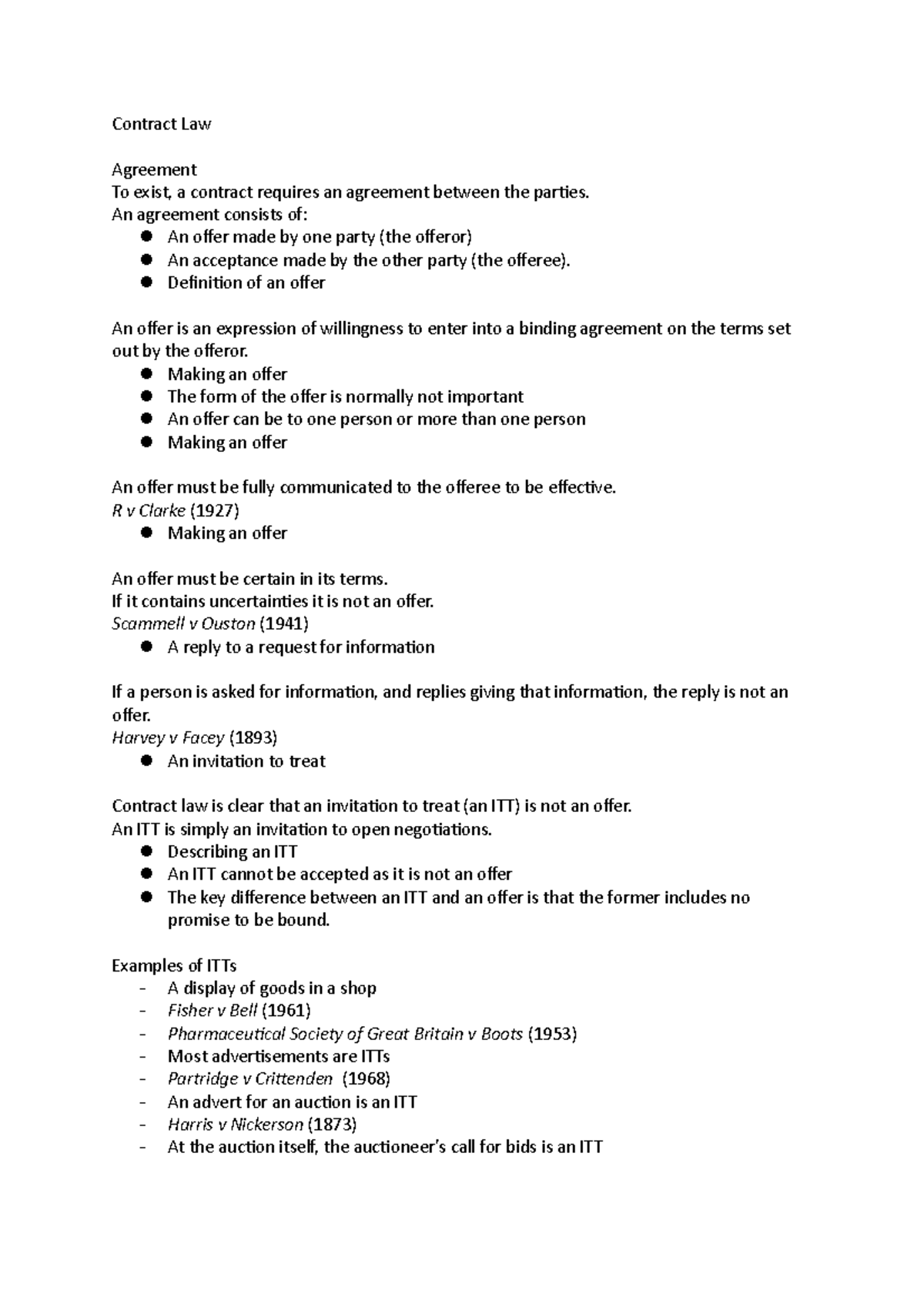 CL - Defining an Offer - Contract Law Agreement To exist, a contract ...