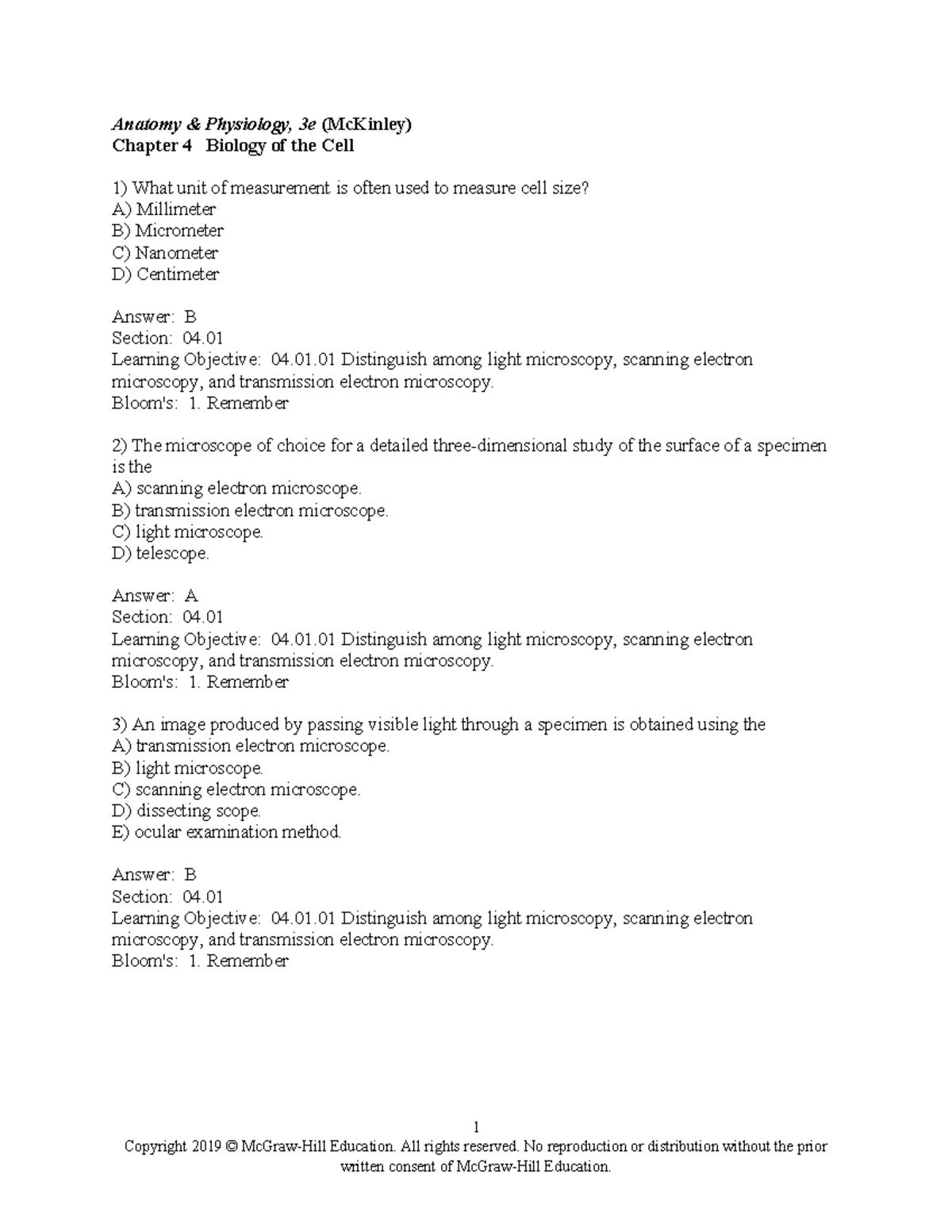 Mc Kinley 3e Chapter 04 TB Answer Key - Anatomy & Physiology, 3e ...