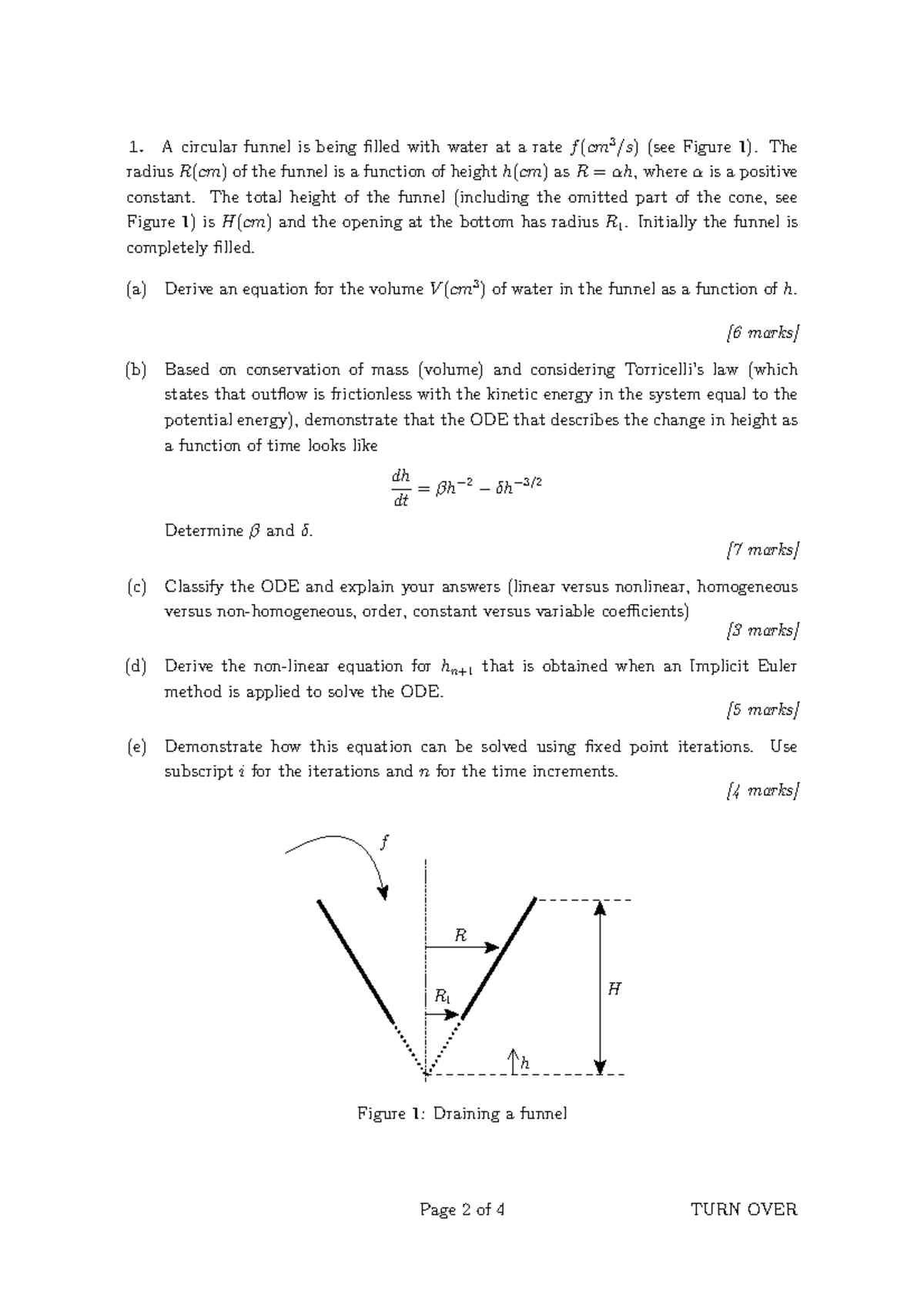 3 more questions - A circular funnel is being filled with water at a ...