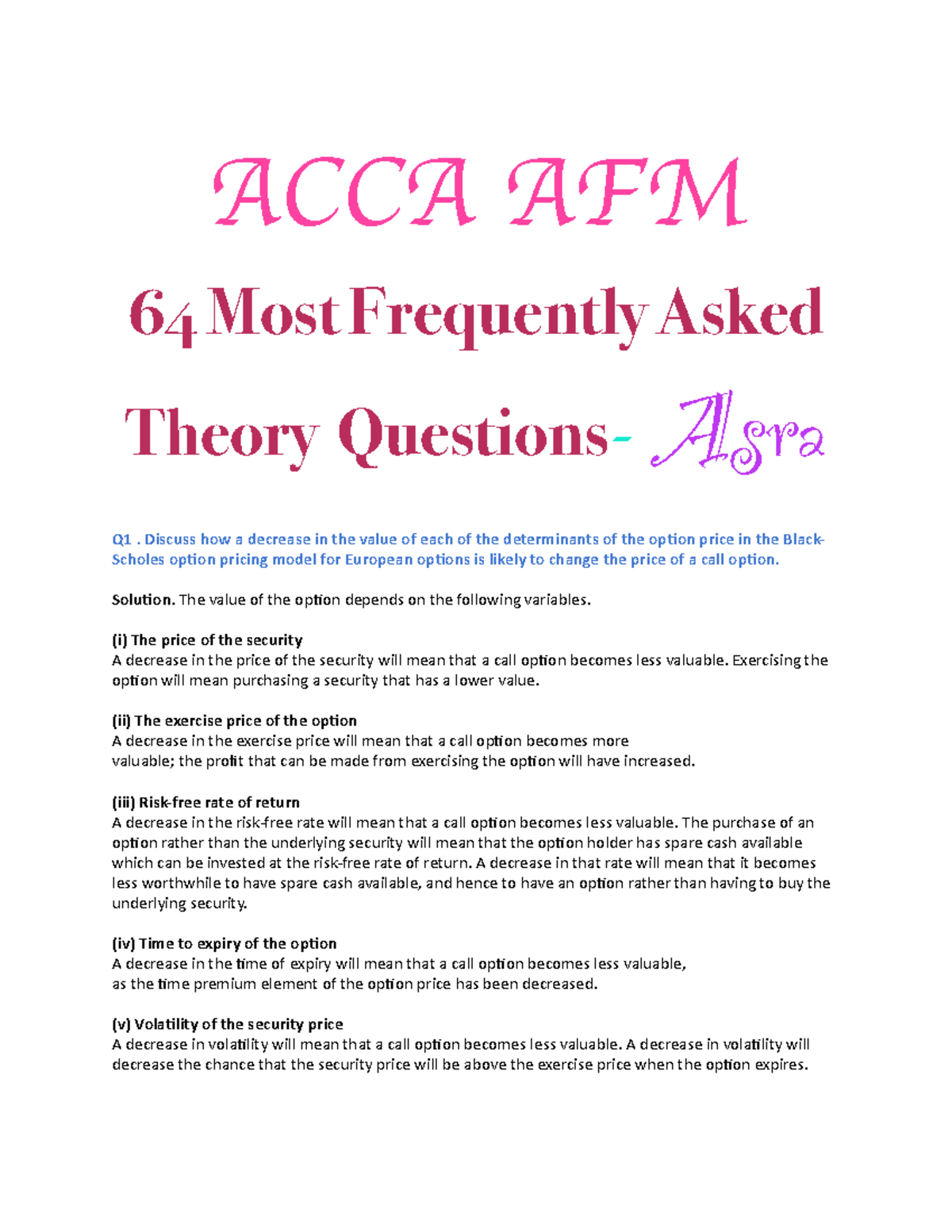 ACCA AFM 64 Most Frequently Asked Theory Questions - Warning: TT ...