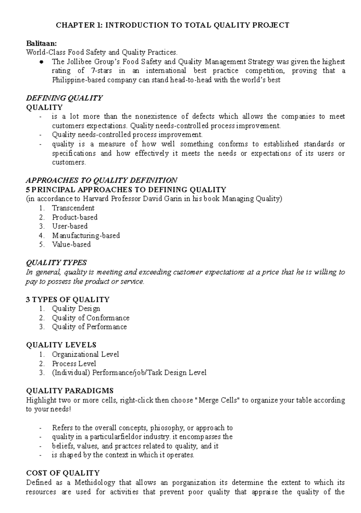 TQM - total quality management - CHAPTER 1: INTRODUCTION TO TOTAL ...