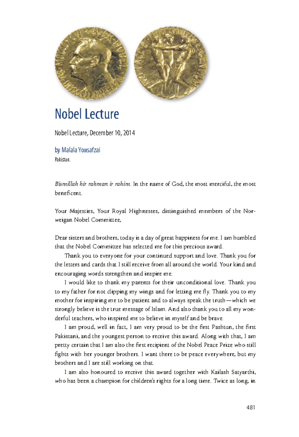 Rhetorical Analysis Essay Text - 481 Nobel Lecture Nobel Lecture ...