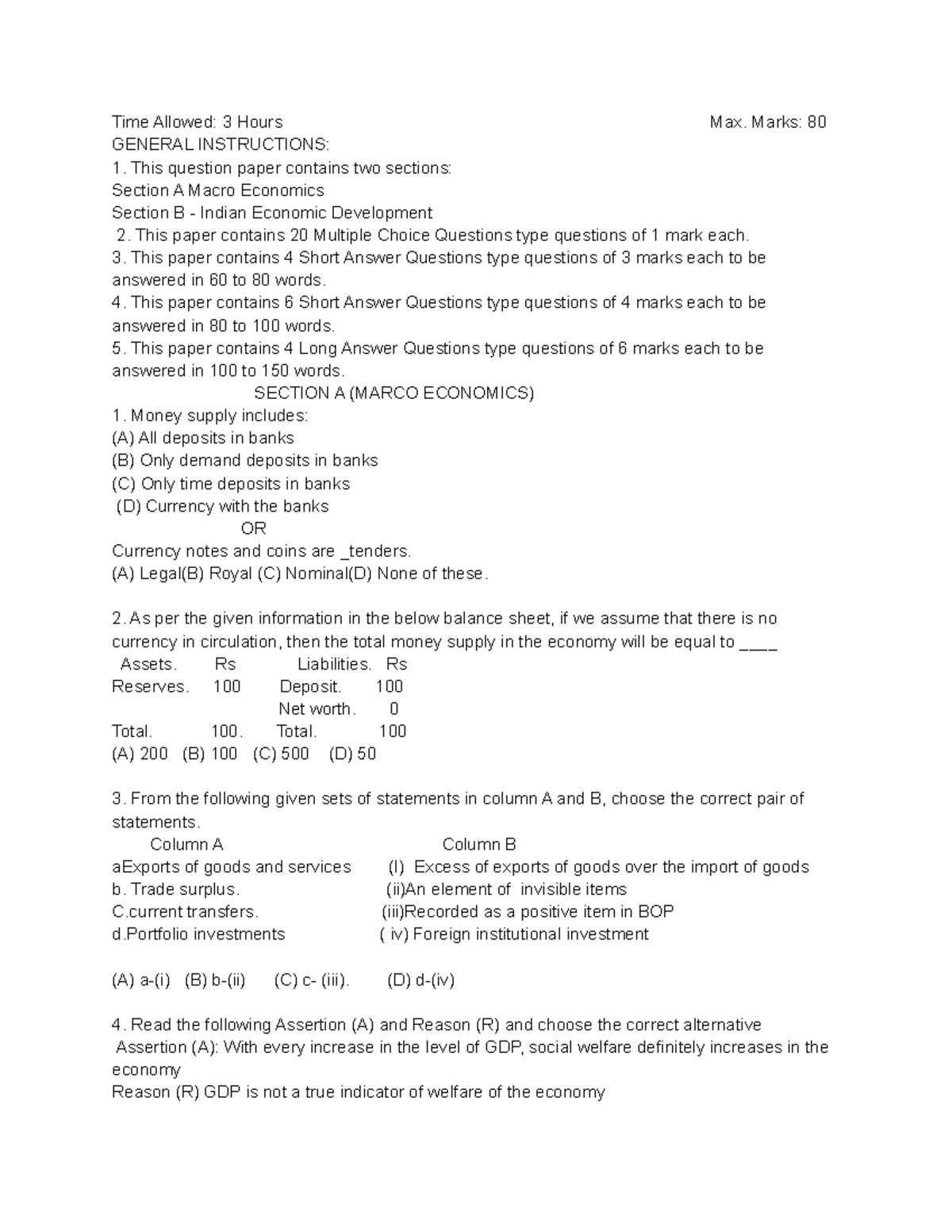 12 eco - Sdyu fjjyre fsa - Time Allowed: 3 Hours Max. Marks: 80 GENERAL INSTRUCTIONS: This ...