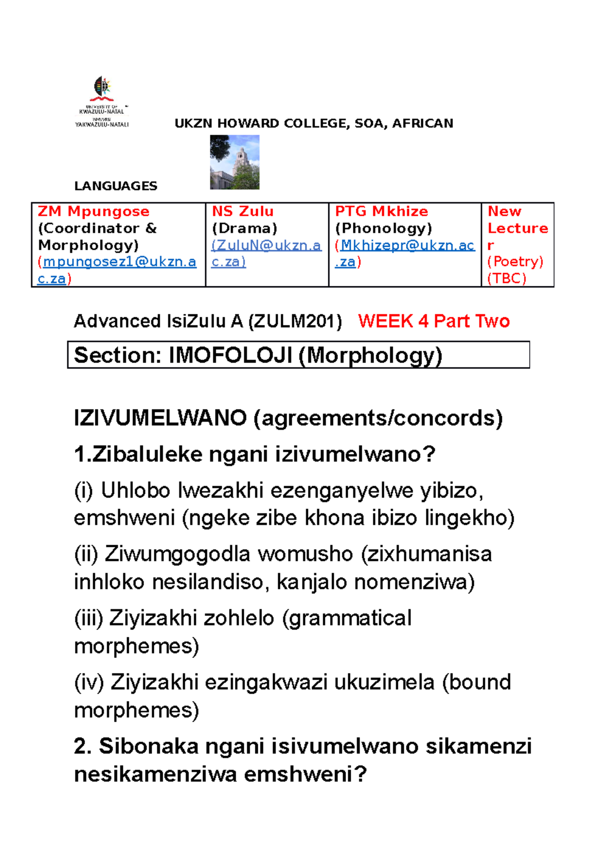 WEEK 4 PART TWO-Izivumelwano (1) - UKZN HOWARD COLLEGE, SOA, AFRICAN ...