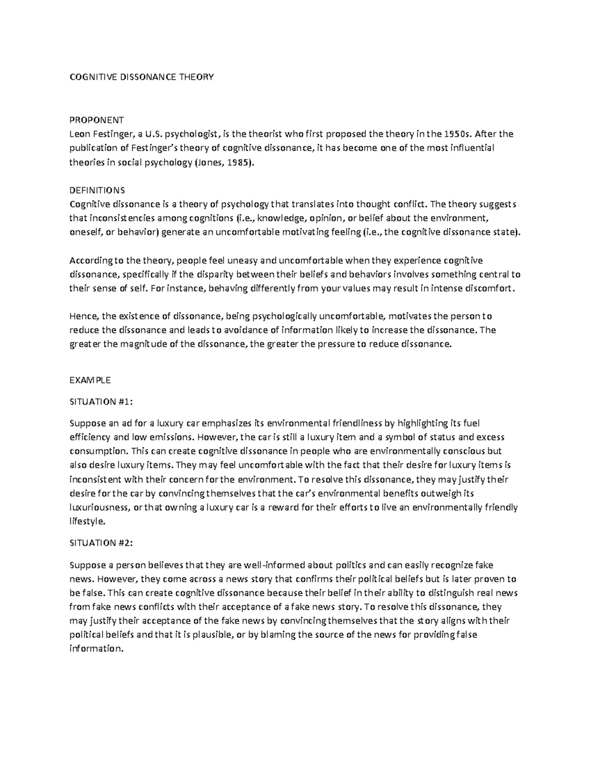 COMM132 Notes (Communication Theory) 1 - COGNITIVE DISSONANCE THEORY ...
