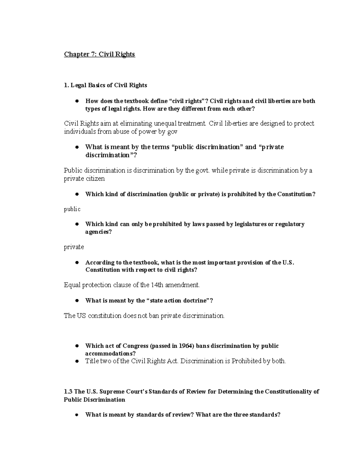 American Government study guide - civil rights - Chapter 7: Civil ...