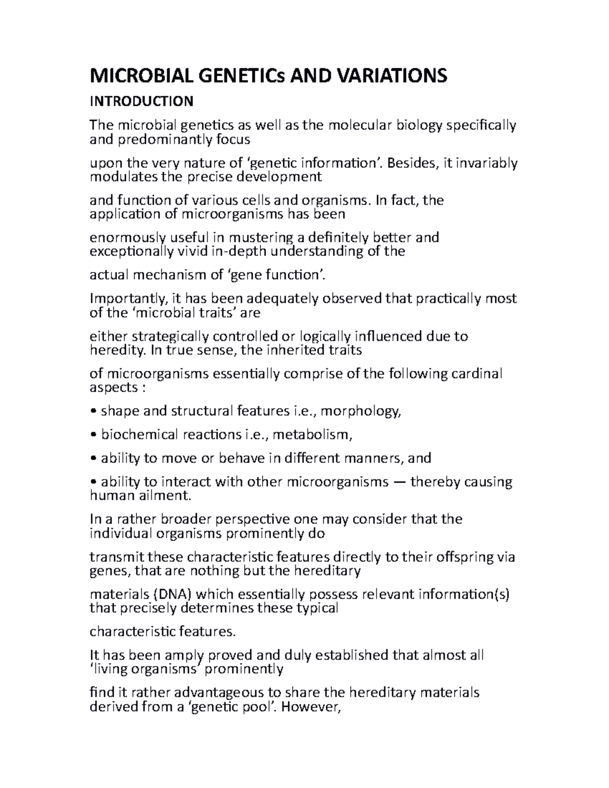 Microbial Genetics AND Variations notes - MICROBIAL GENETICs AND ...