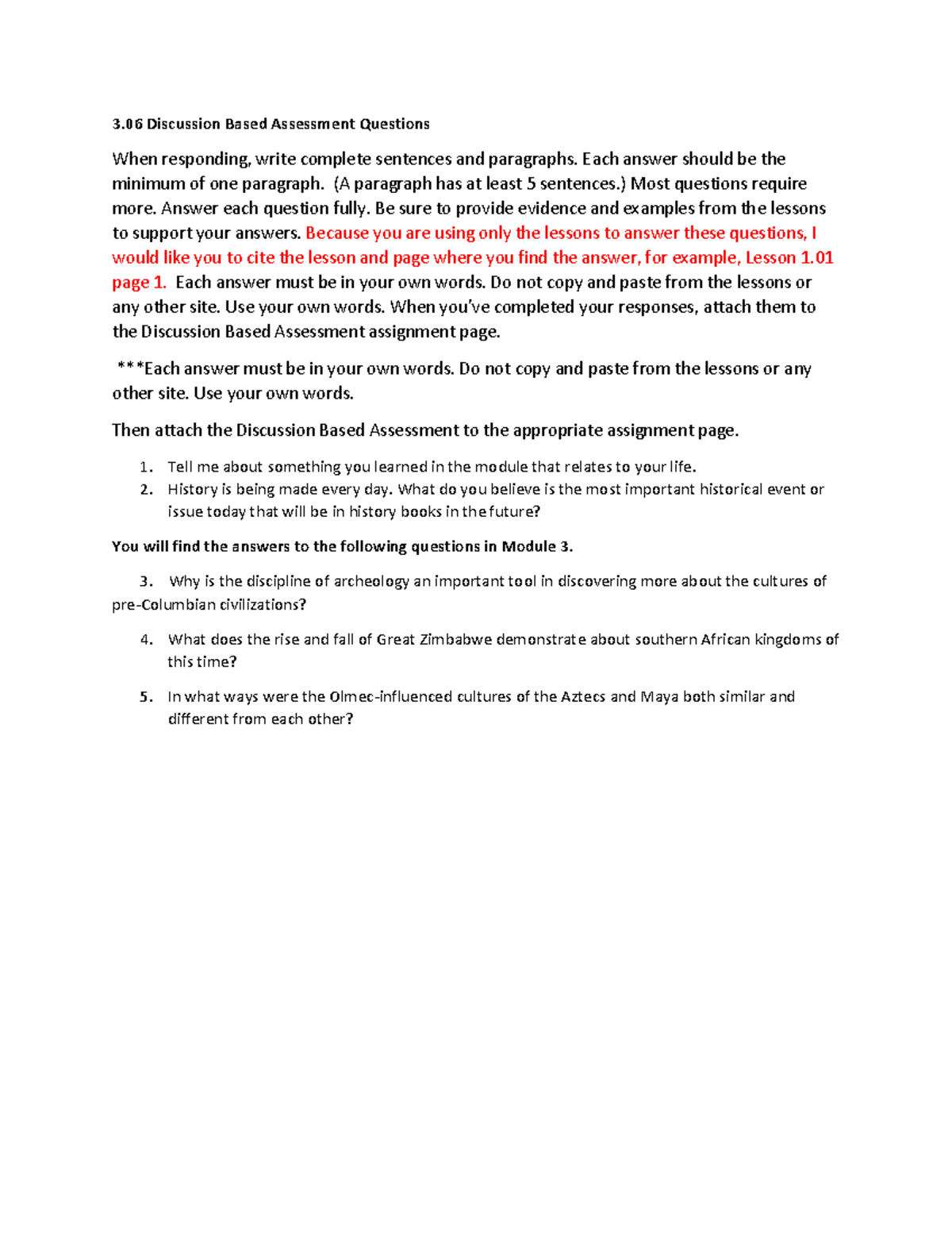 2023 3.06 Discussion Based Assessment Questions - 3 Discussion Based ...