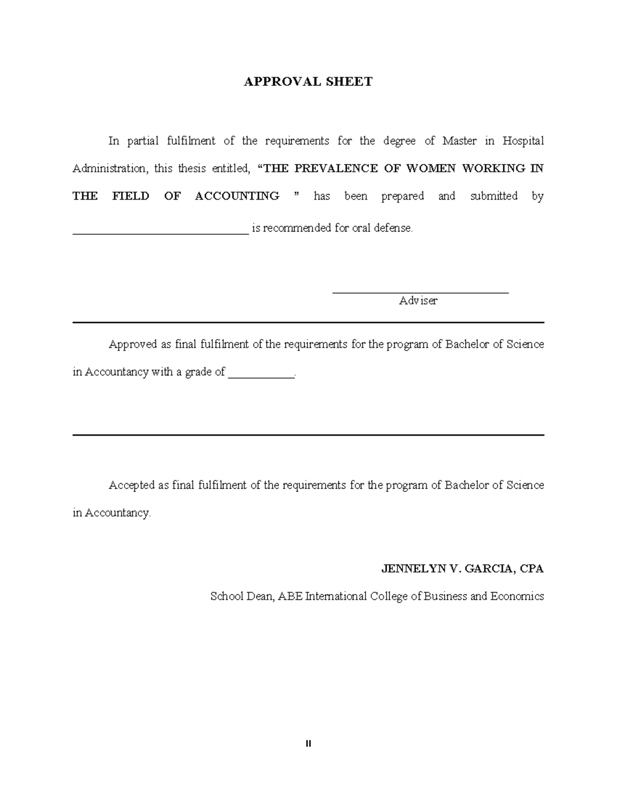 Approval Sheet - APPROVAL SHEET In partial fulfilment of the ...