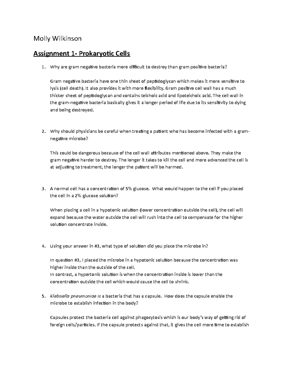 Spring 2020 prokaryotic assignment - Molly Wilkinson Assignment 1 ...