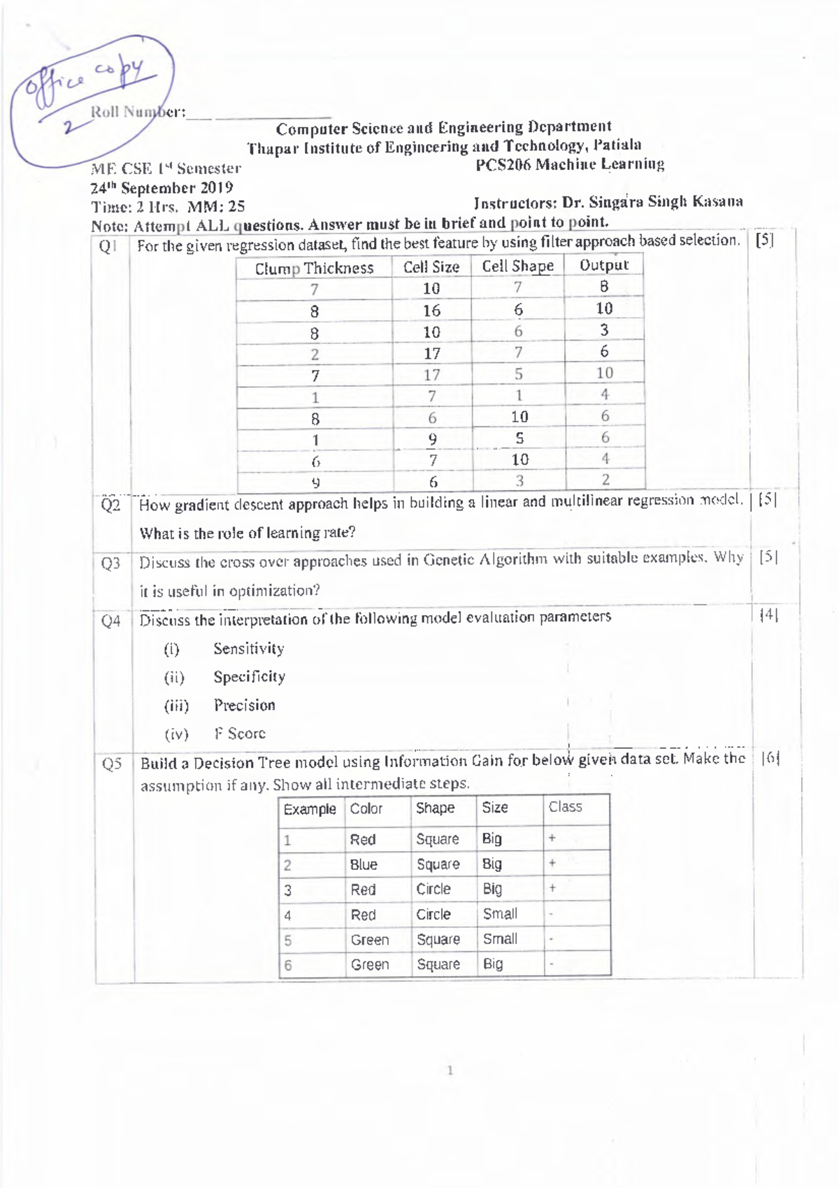 End Semester Exam - Computer Science and Engineering Department Thapar ...