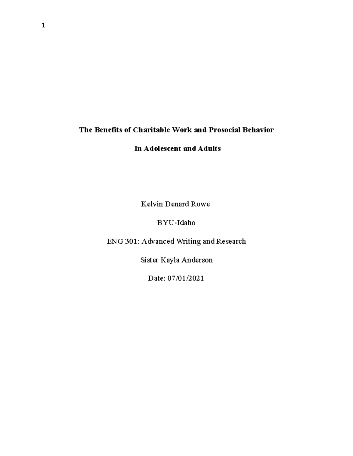 W11 Academic Paper Kelvin Rowe - The Benefits of Charitable Work and ...